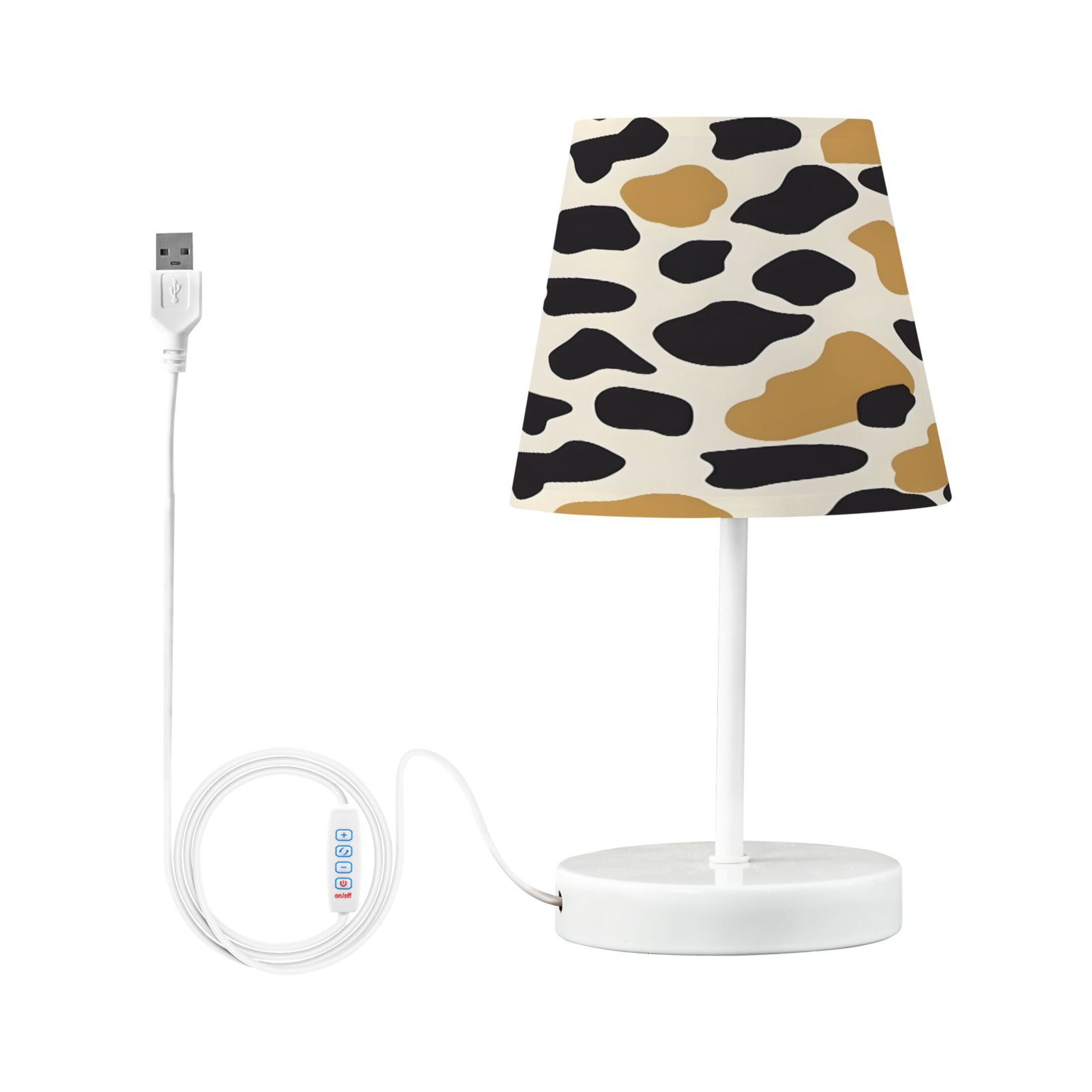 Gold and Black Cow Print Desk Lamp LED Table Nightstand Lamps with 3 ...