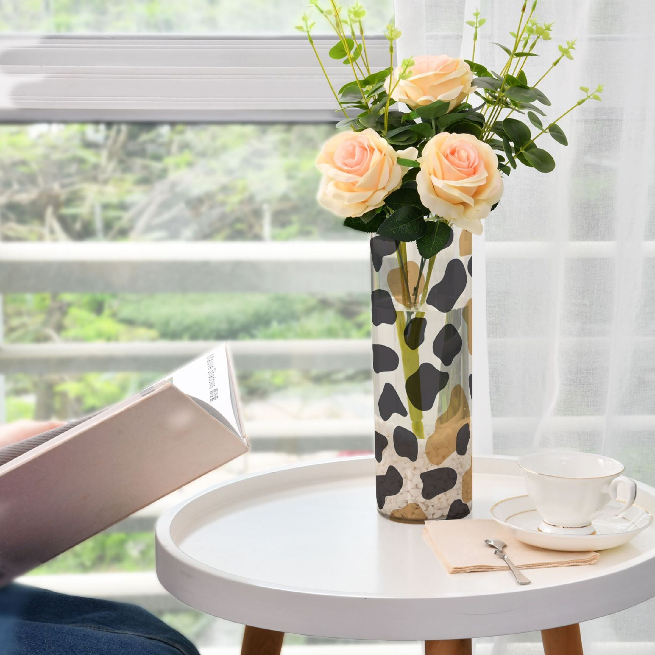 Gold and Black Cow Print Flower Vase 11.8x3.9 inch Vases Clear Non ...