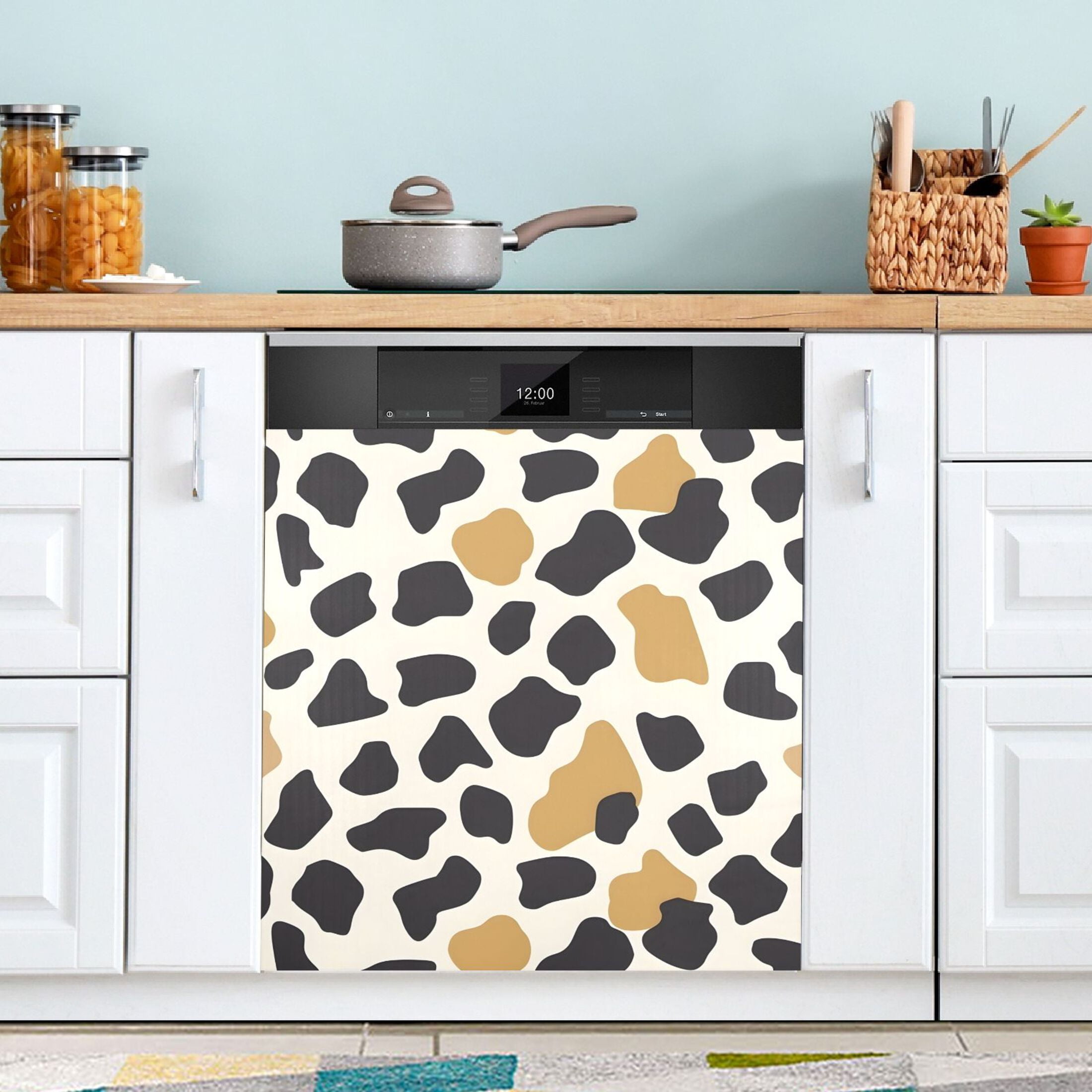 Gold and Black Cow Print Magnetic Dishwasher Covers Refrigerator Magnet ...