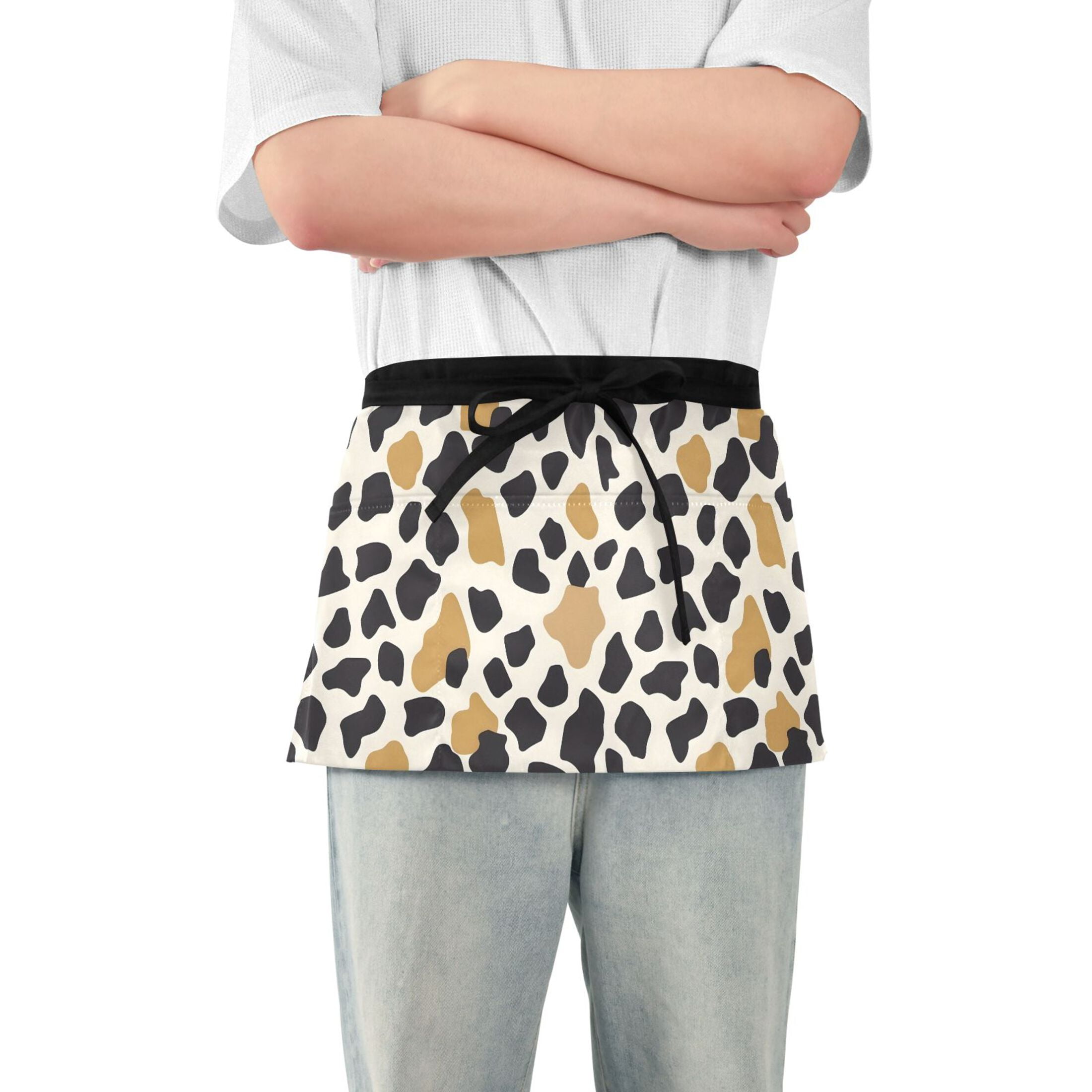 Gold and Black Cow Print Server Apron with 3 Pockets Waterproof ...