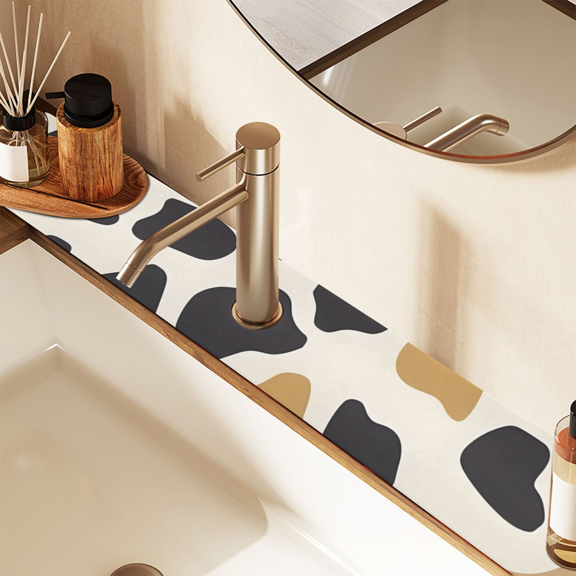 Gold and Black Cow Print Sink Splash Guard Faucet Drying Mat 30"x5.4 ...