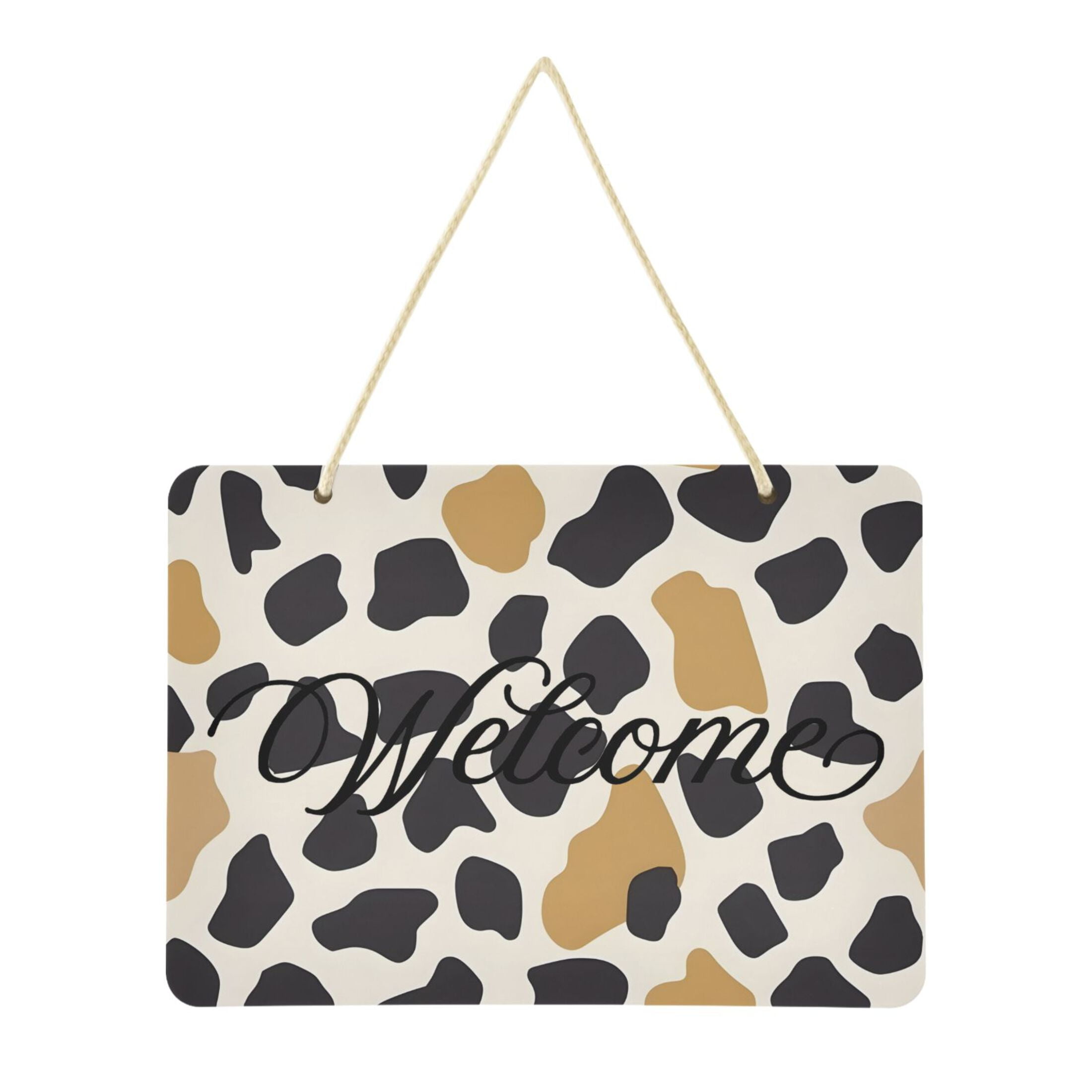 Gold and Black Cow Print Welcome Sign Front Door PVC 14x10 inch Hanger ...
