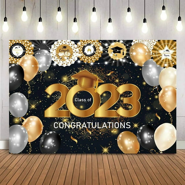 Gold and Black Glitter Background Class of 2023 Congratulations Photo ...