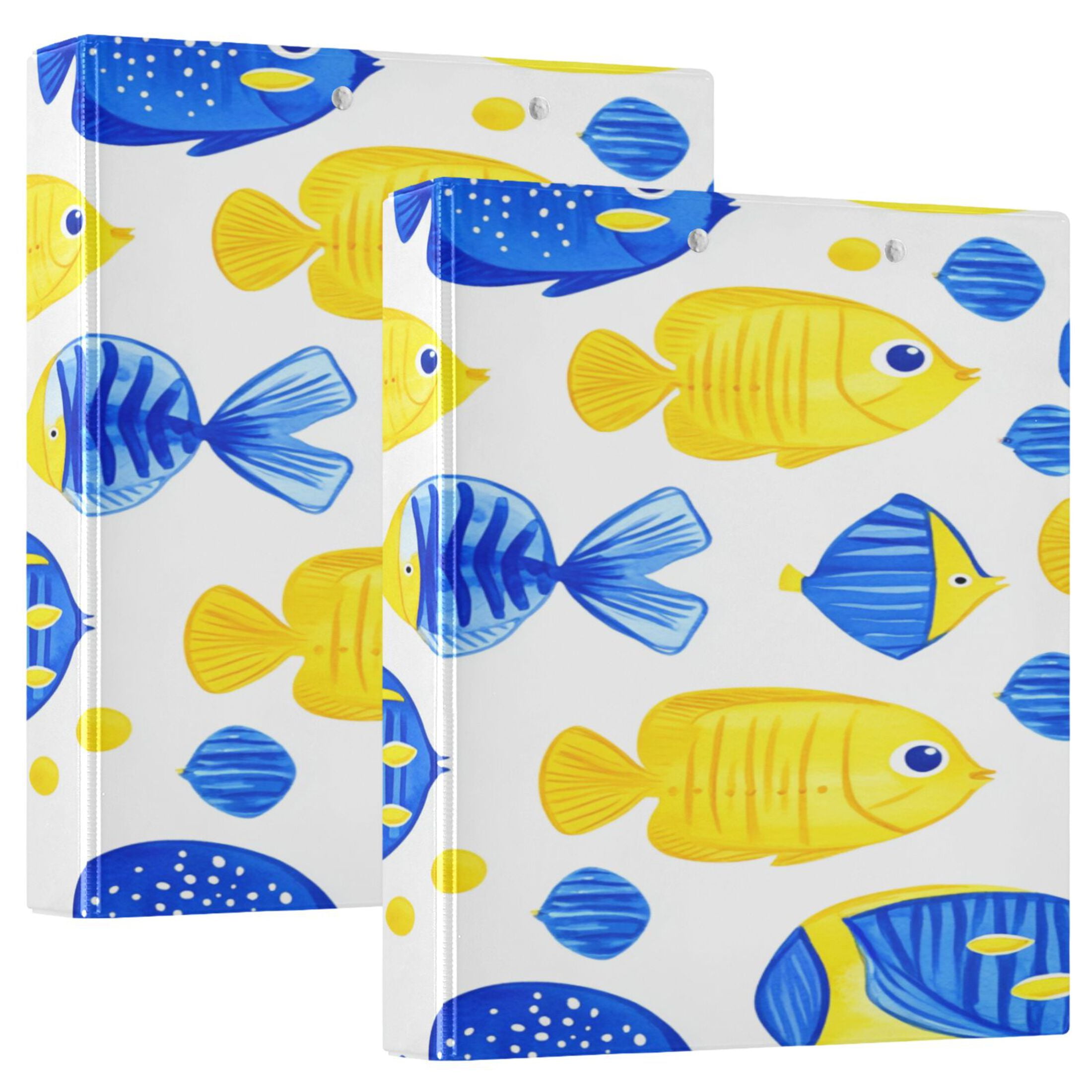 Gold and Blue Fish Design 12.4x10.6in PVC Round Ring Binder, D-Ring 3 ...