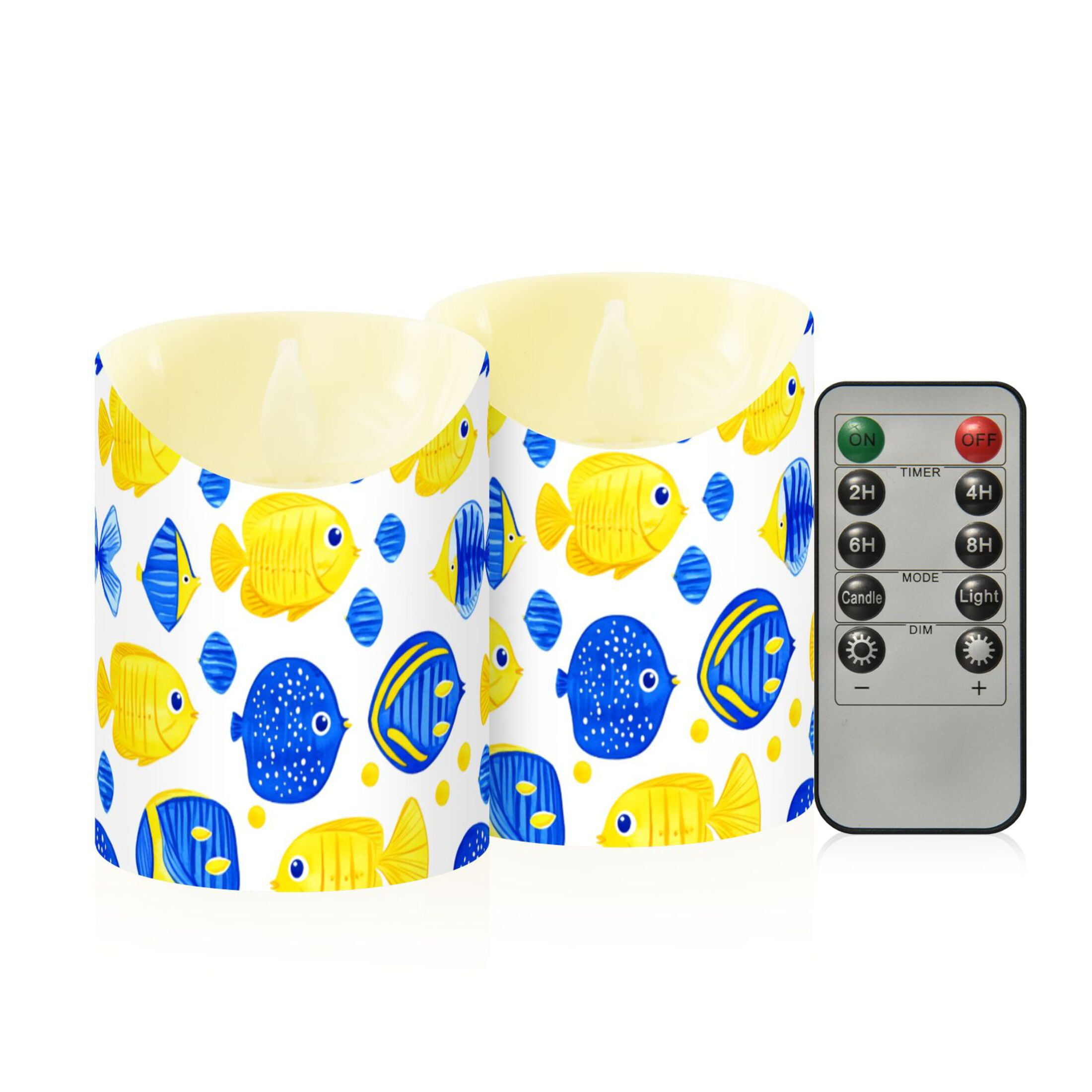 Gold and Blue Fish Design Flameless Candles 2 PCS with Remote Realistic ...