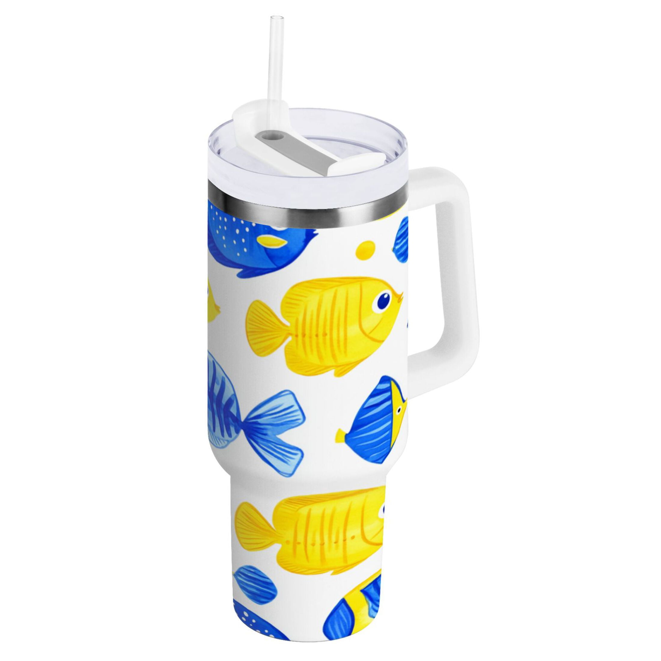 Gold and Blue Fish Design Insulated Tumblers 40oz Double-Walled Stainless Steel Water Bottles ...