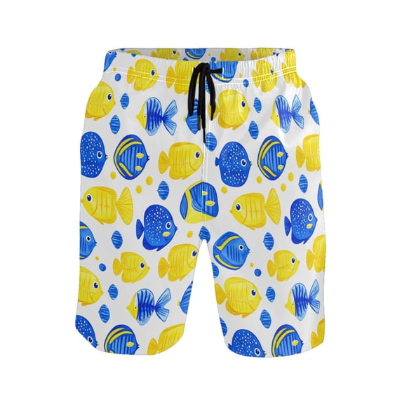 Gold and Blue Fish Design Mens Swim Trunks Quick Dry Board Shorts ...