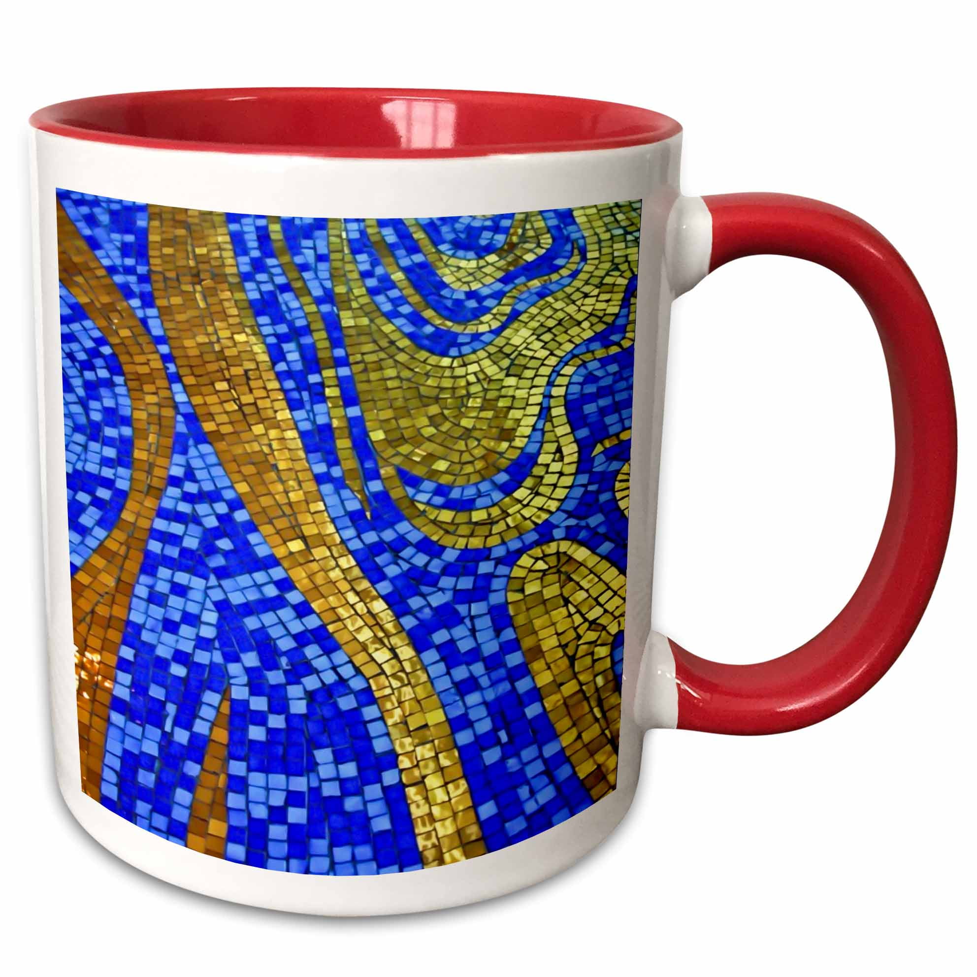 Gold and Blue Waves Glass Mosaic Tile Print 11oz Two-Tone Red Mug mug-32450-5 - Walmart.com