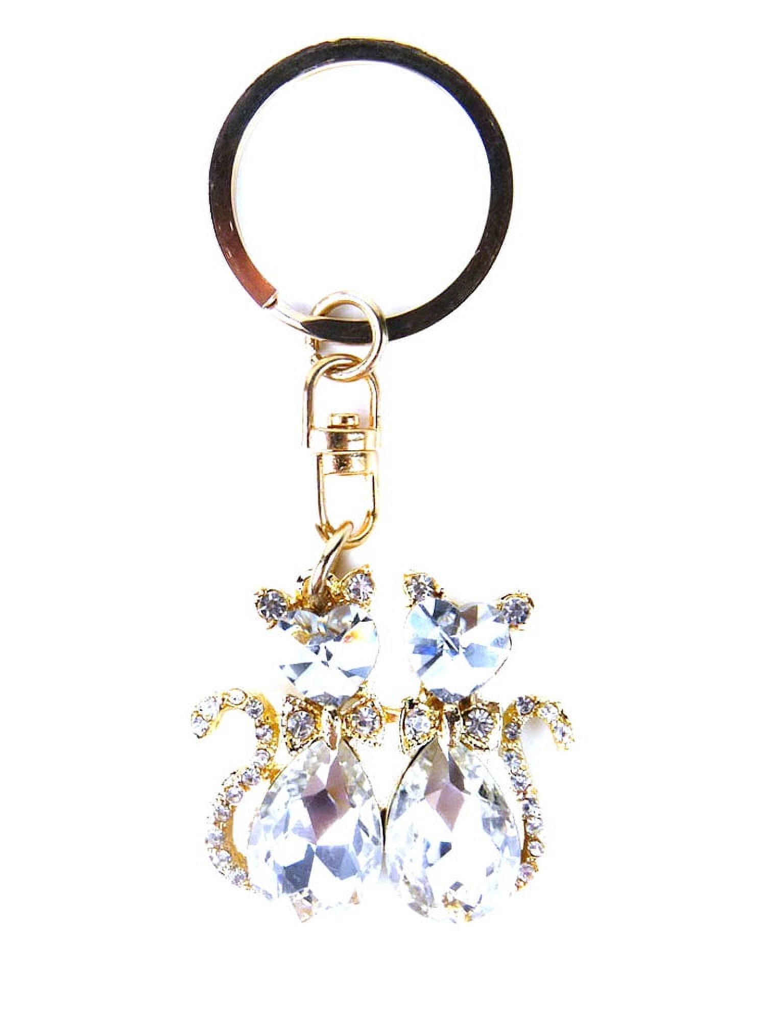 Gold and Crystal Gemstone Two Cat Stylish Keychain / Keyring - Walmart.com