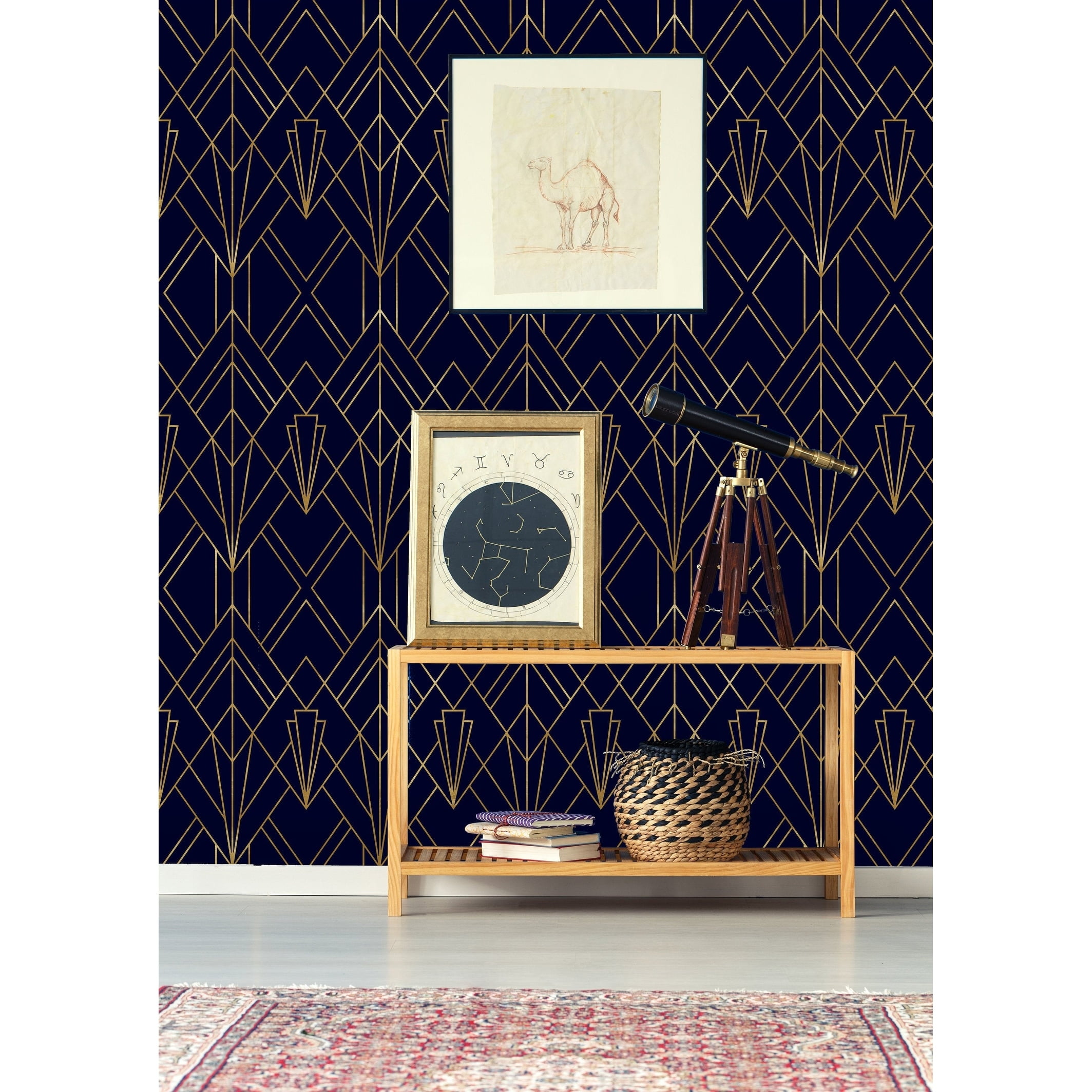 Gold and Navy Blue Geometric Removable Wallpaper 25"W x 125"H - Walmart.com