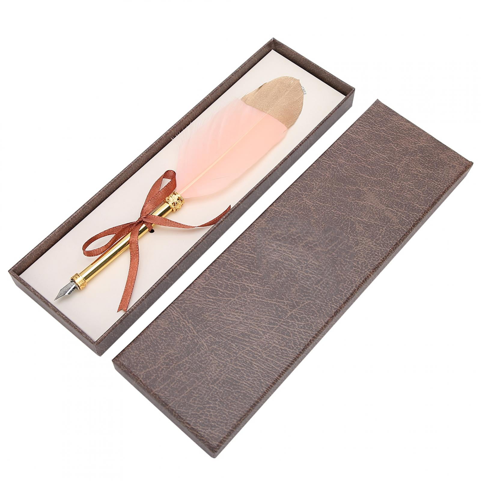 Gold and Pink Feather Pen Business Fountain Dipped in Ink Retro British ...
