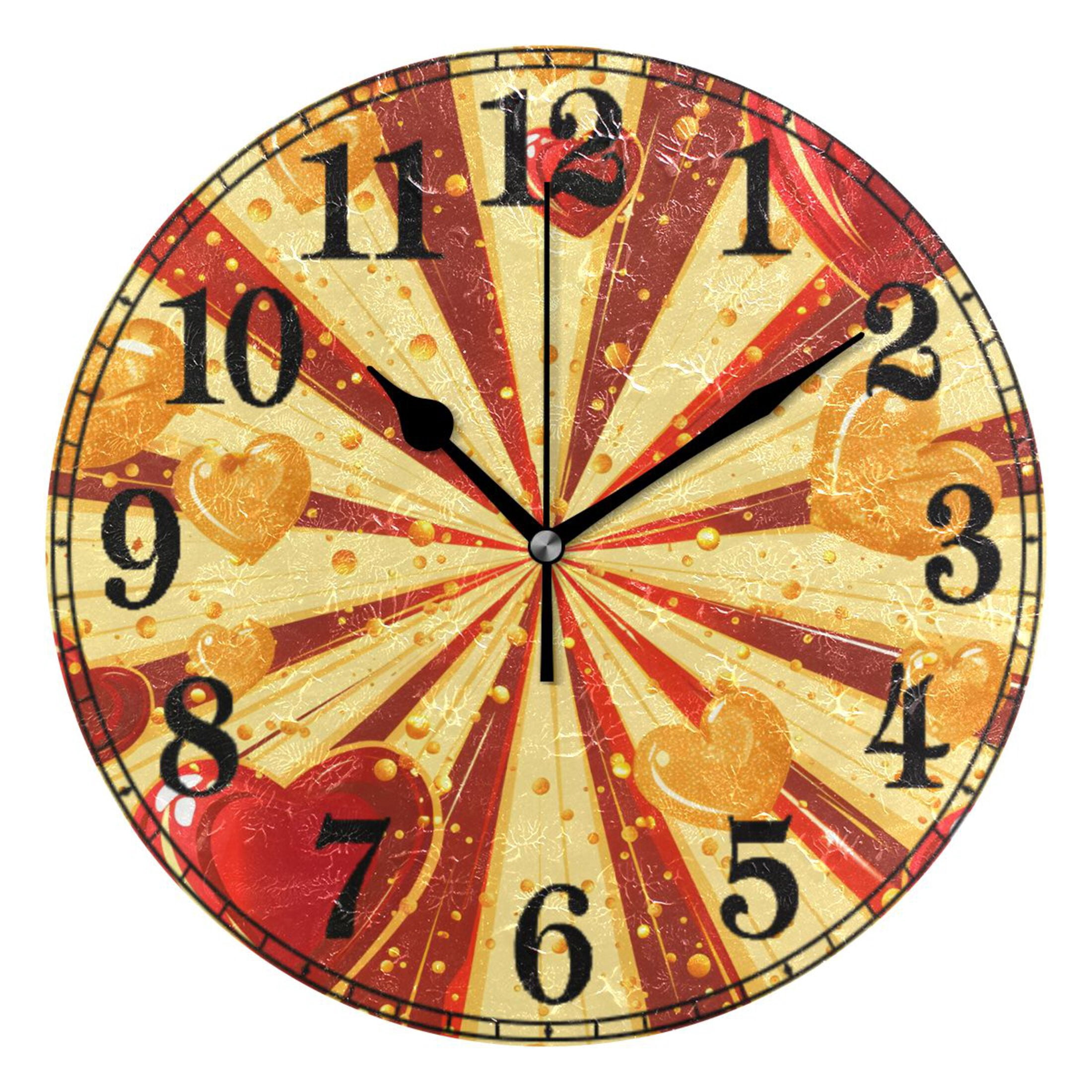 Gold and Red Hearts Silent Wall Clock 10" Non-Ticking Battery Clock ...