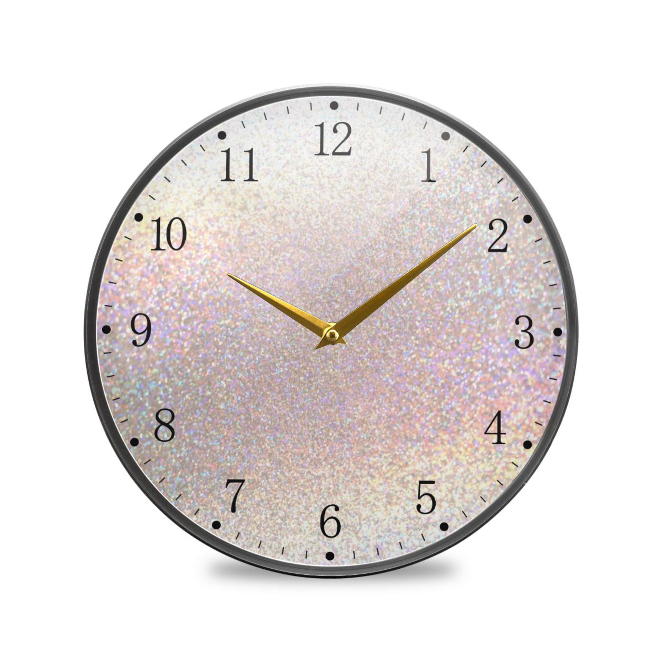 Gold and Shiny Acrylic Wall Clocks Quiet Round Clock Battery Operated ...