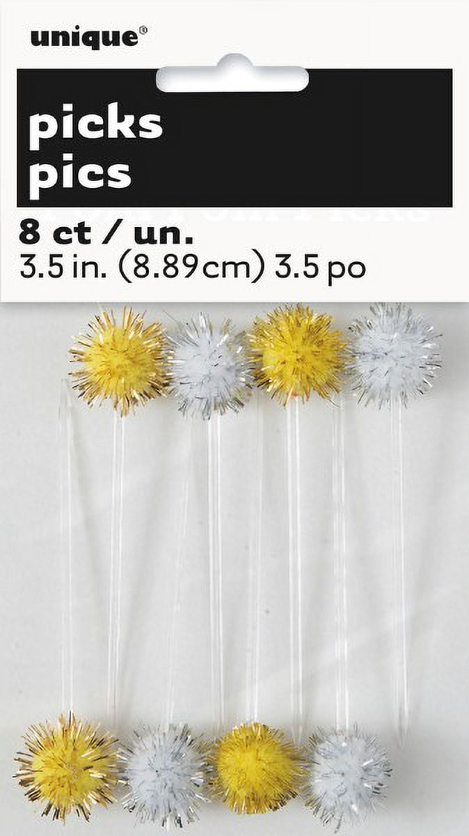 Gold and Silver Metallic Pom Pom Cupcake Toppers / Picks (8ct ...