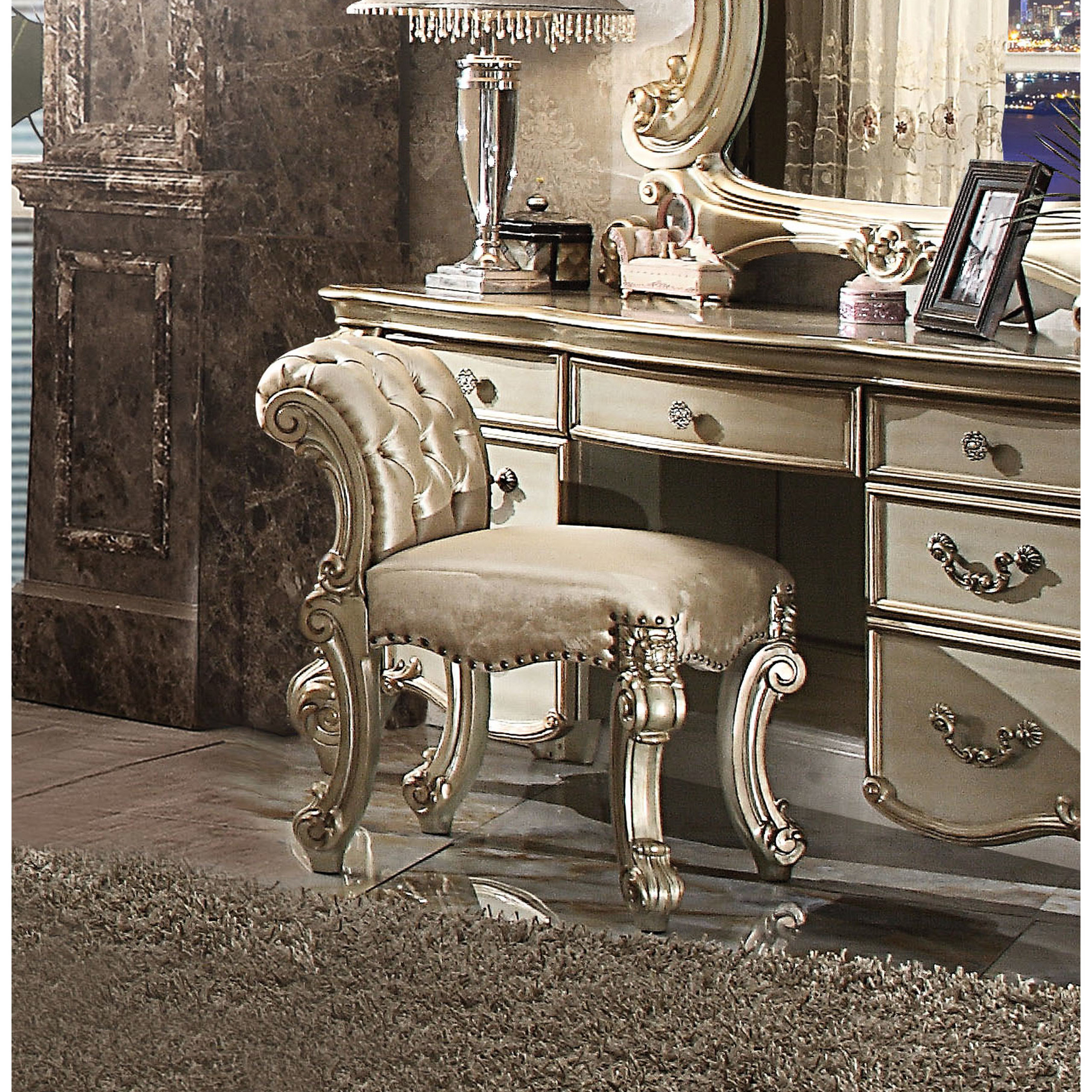 Gold and Taupe Colors - Antique Finish Legs - Bedroom Vanity Use ...