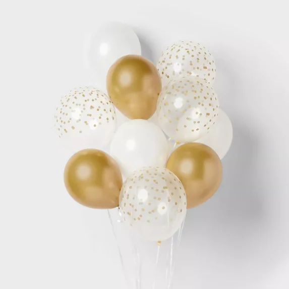 Gold and White Confetti Balloon Pack - Spritz - Walmart.com