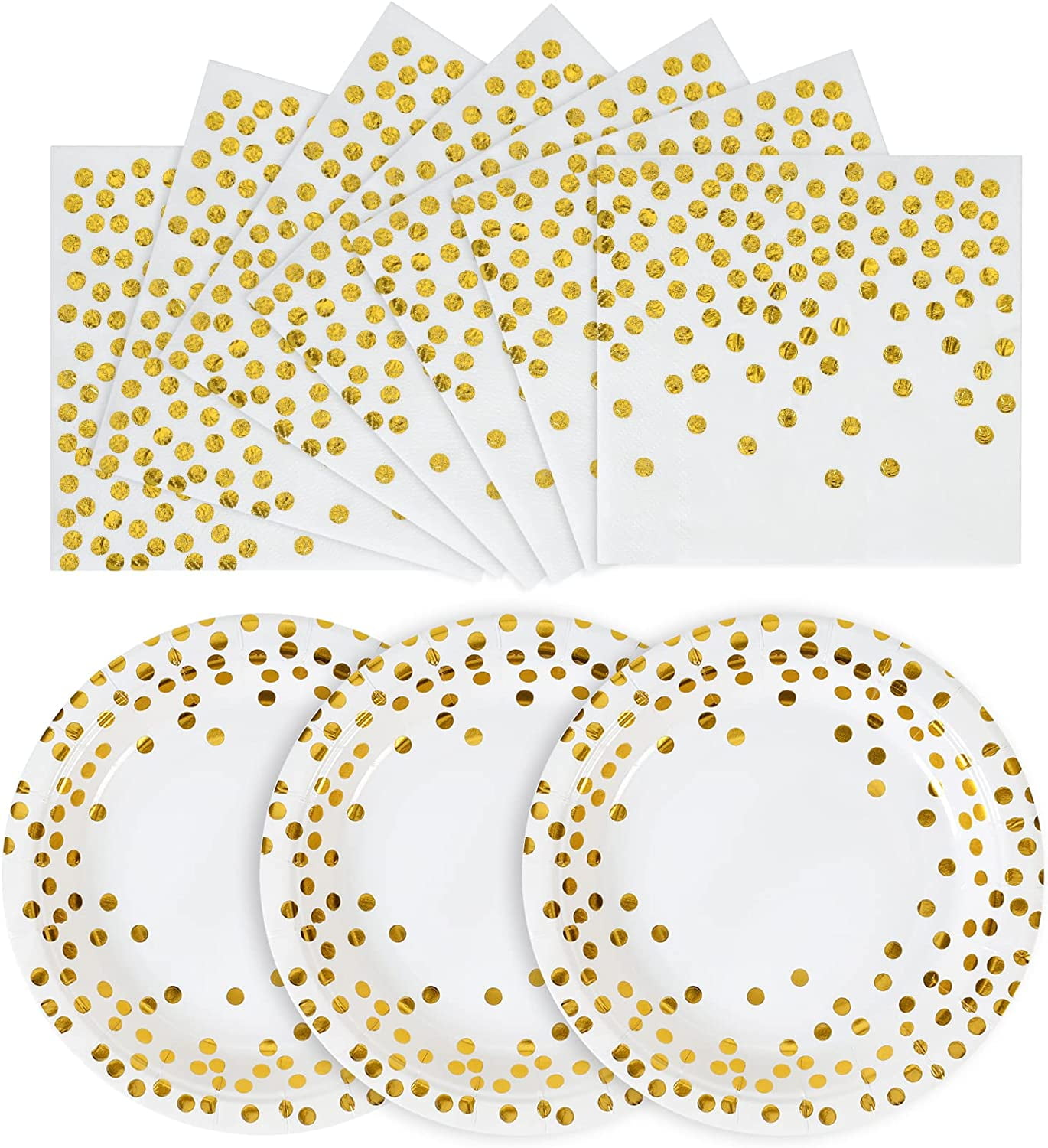 Gold and White Party Set - 100 Pack Disposable Paper Plates & Napkins ...