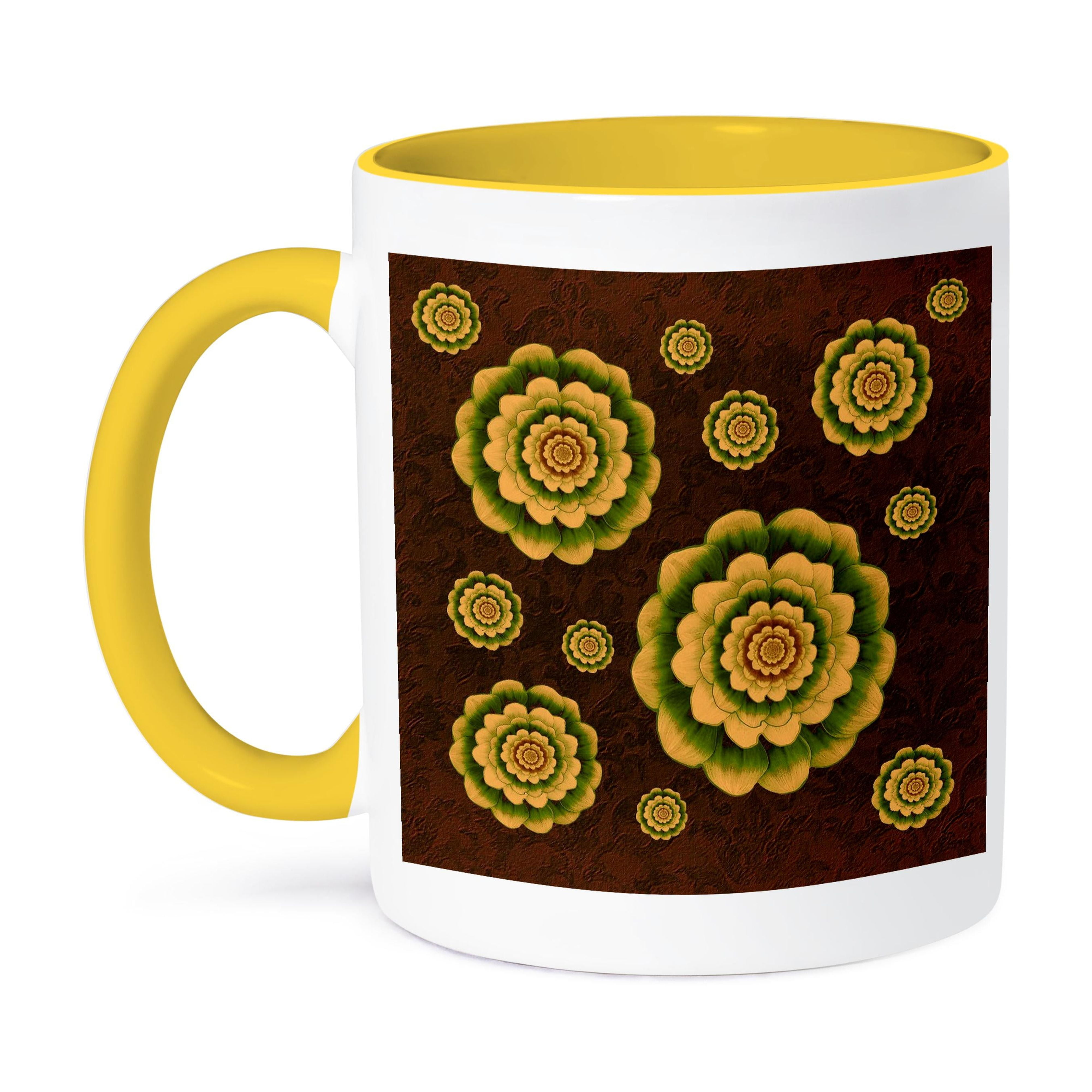 3dRose, Gold and olive fantasy mandala flowers on chocolate muted ...