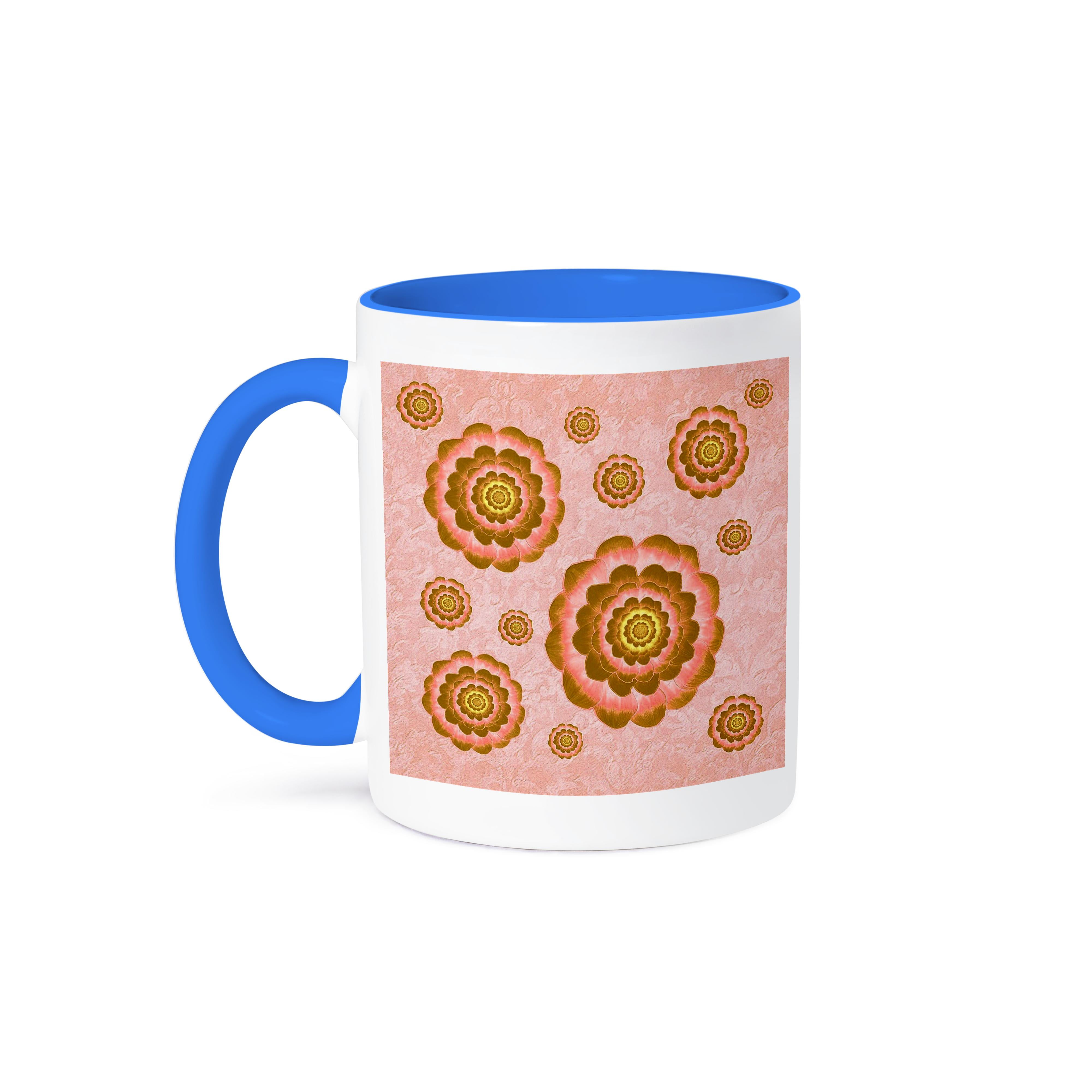 3dRose, Gold and salmon fantasy mandala flower on peach pink damask ...