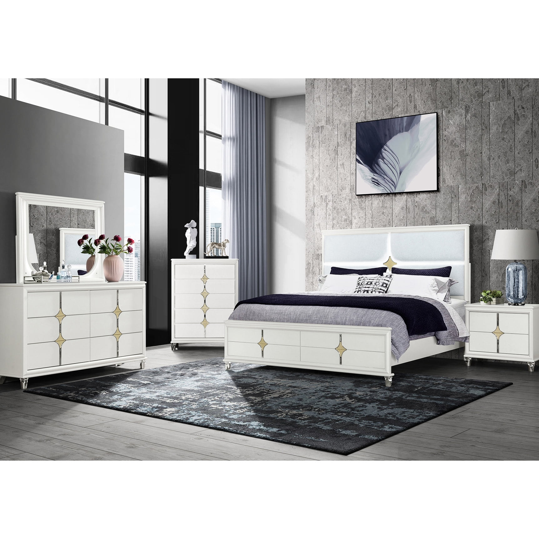 Gold and white color, solid wood - Spacious drawers for organization ...