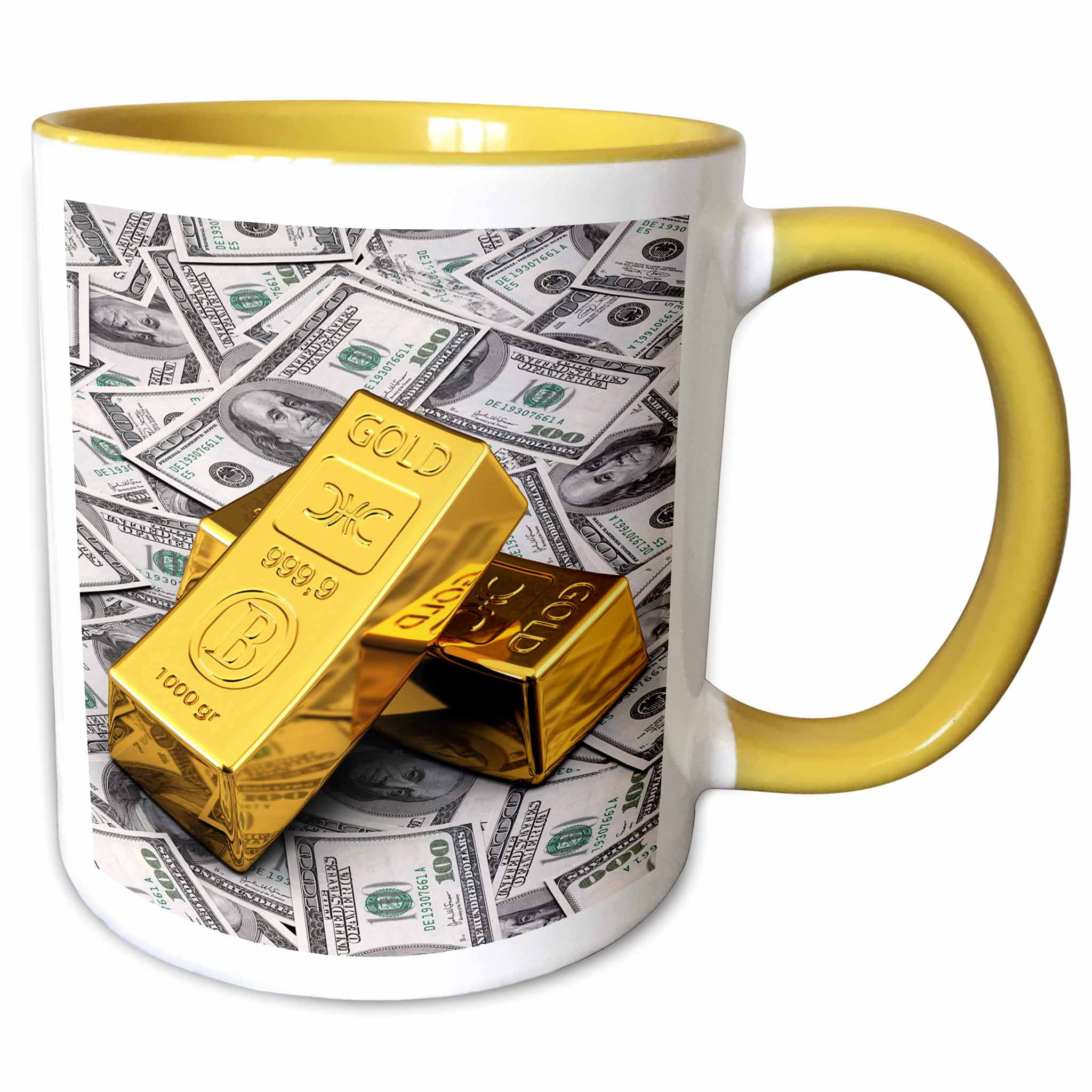 Gold bars bar bullion cash money dollar hundred bill bills bank note ...