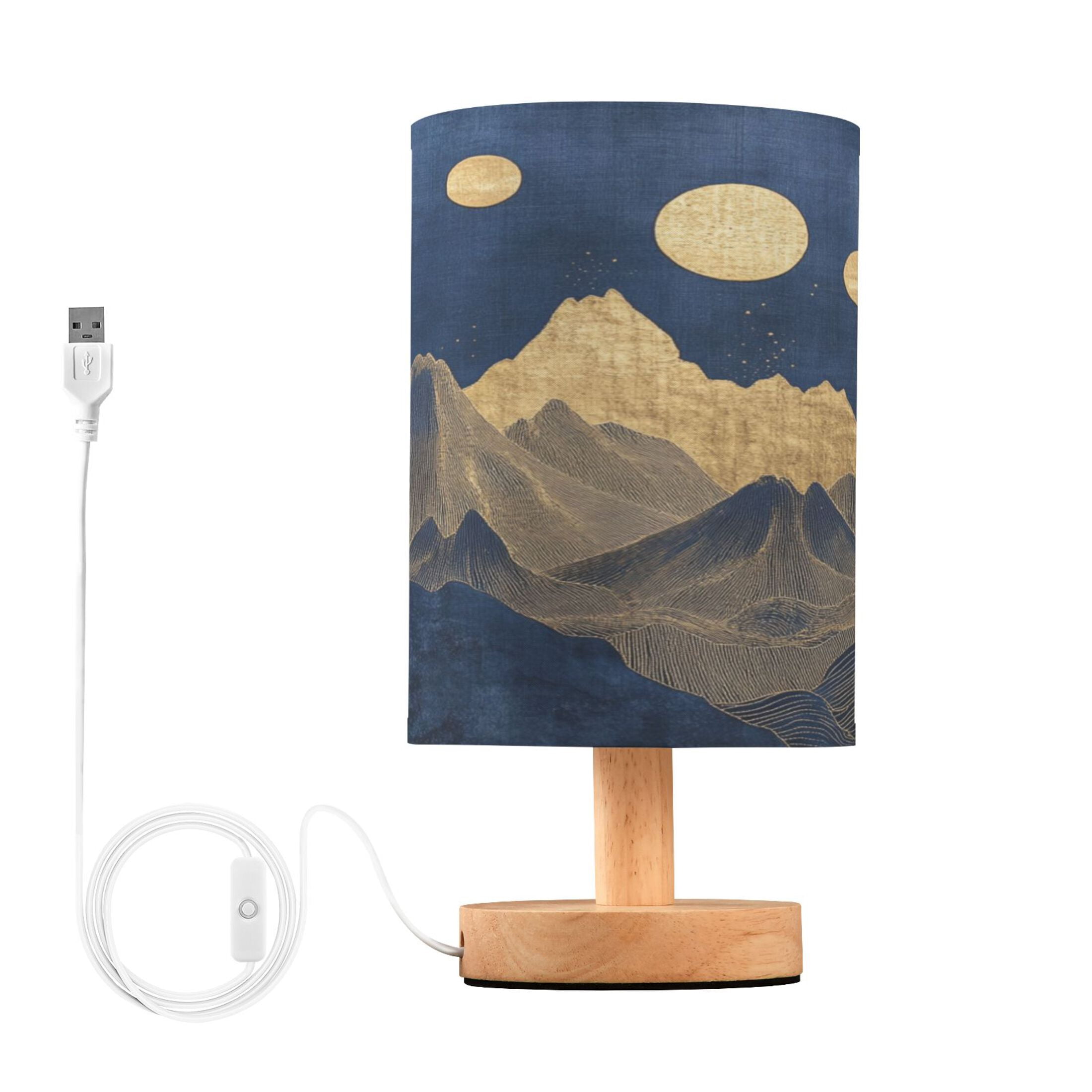 Gold-blue Mountains Small Lamp Printed Gifts Table Lamp USB Bedside ...