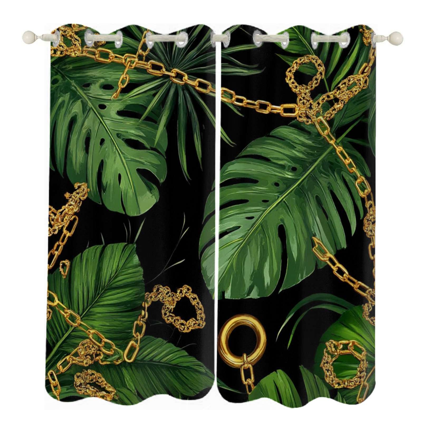 Gold chains lush tropical leaves Sunshade Curtains Home Bedroom Living ...