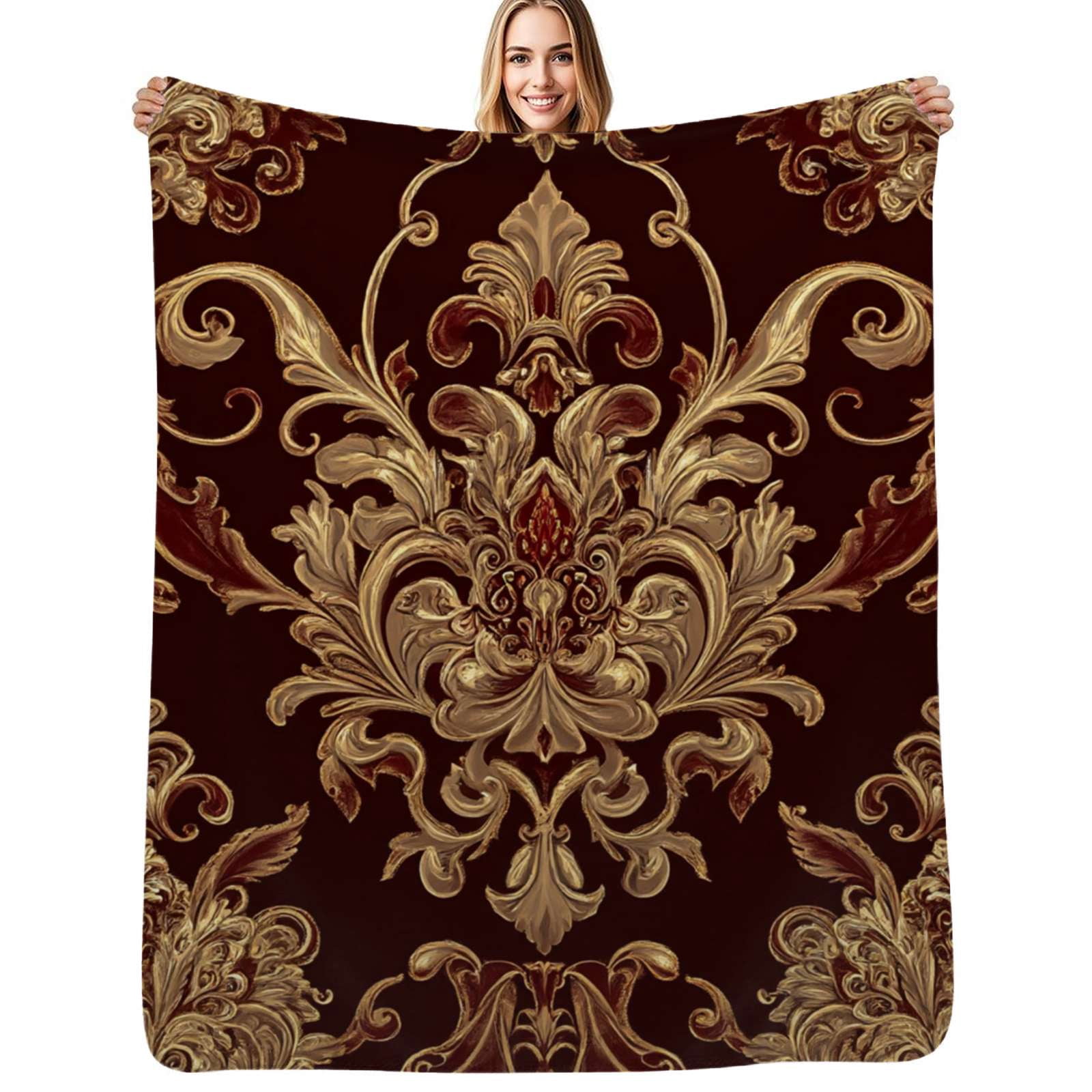 Gold damask opulent wallpaper design Flannel Blankets Soft Throw ...