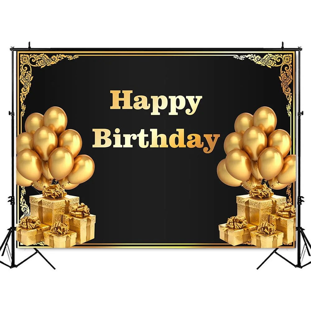 Gold glitter birthday photo background black happy birthday adult theme party decoration ...
