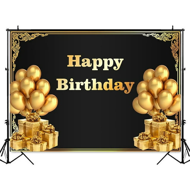 Gold glitter birthday photo background black happy birthday adult theme party decoration ...