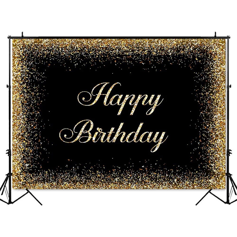 Gold glitter birthday photo background black happy birthday adult theme party decoration ...