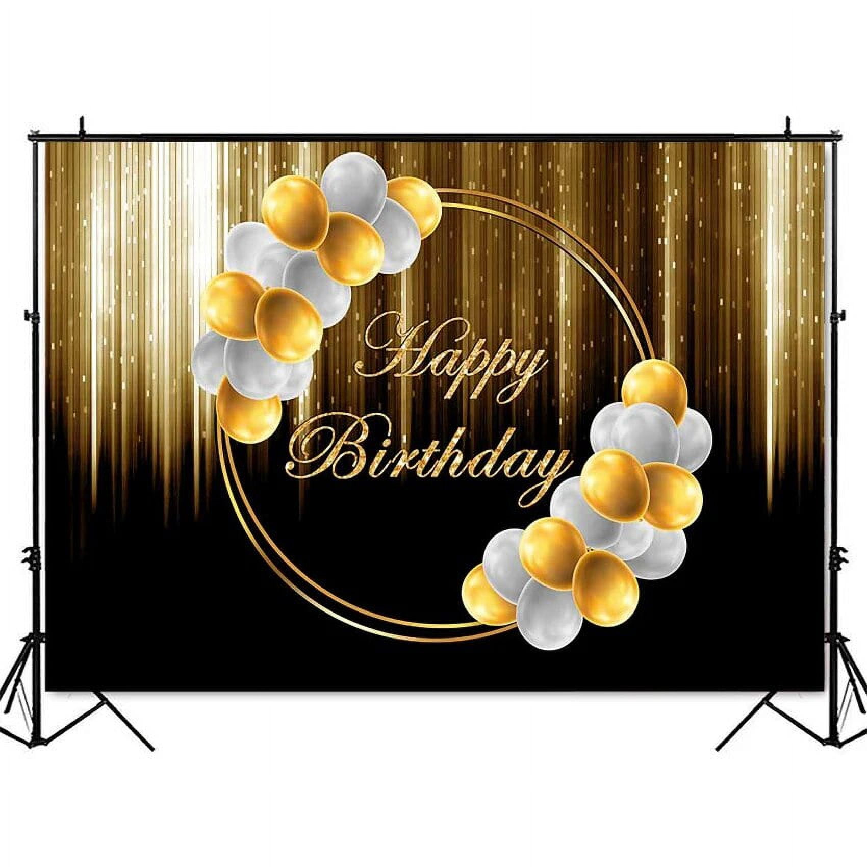 Gold glitter birthday photo background black happy birthday adult theme party decoration ...