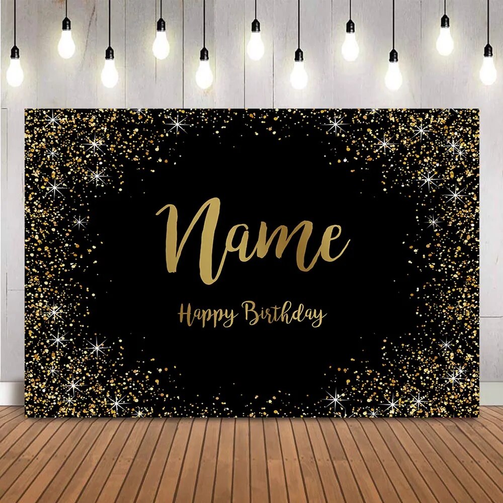 Gold glitter happy birthday party custom background for photo studio black happy birthday ...
