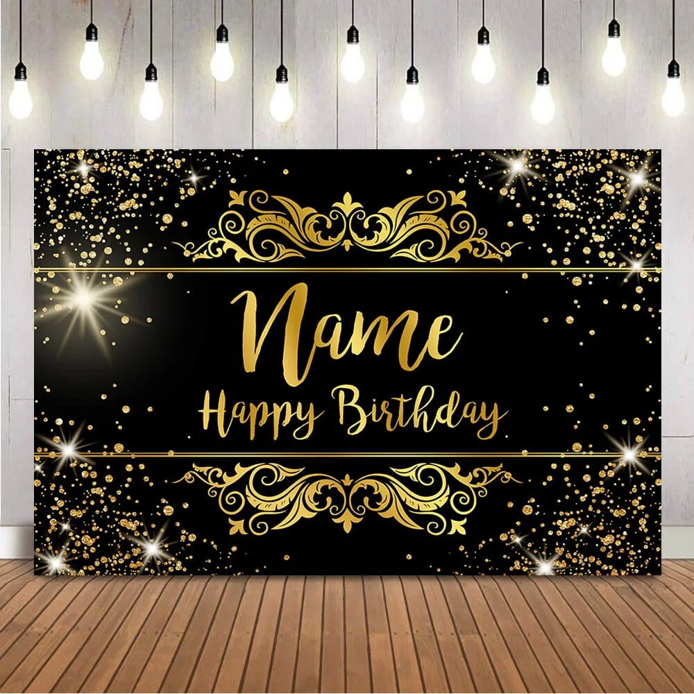 Gold glitter happy birthday party custom background for photo studio black happy birthday ...