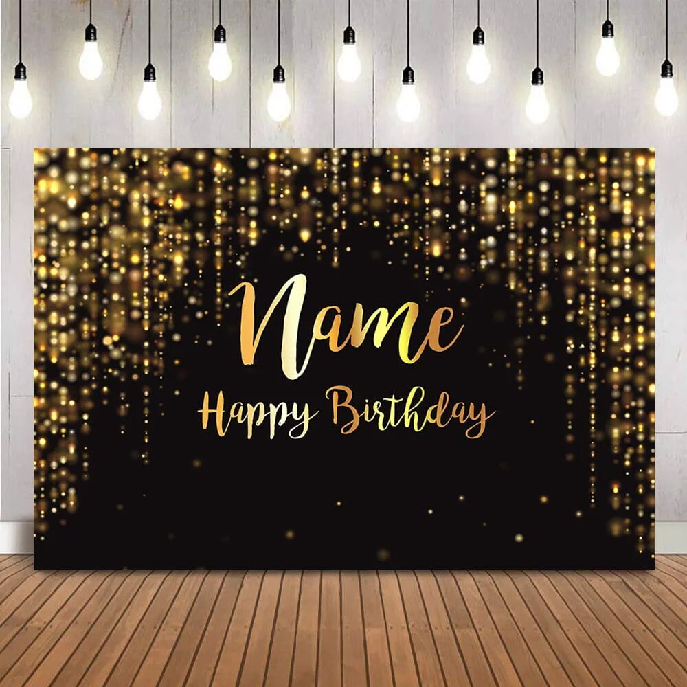 Gold glitter happy birthday party custom background for photo studio black happy birthday ...