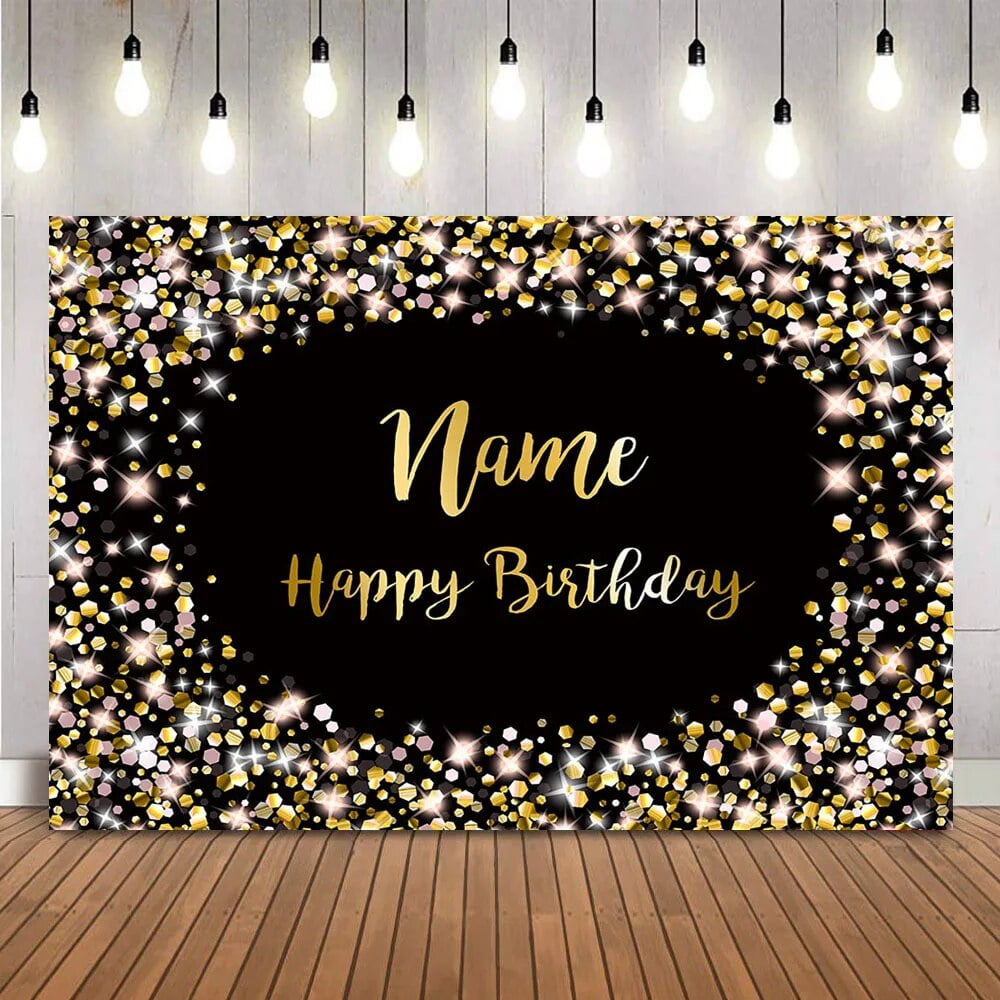 Gold glitter happy birthday party custom background for photo studio black happy birthday ...