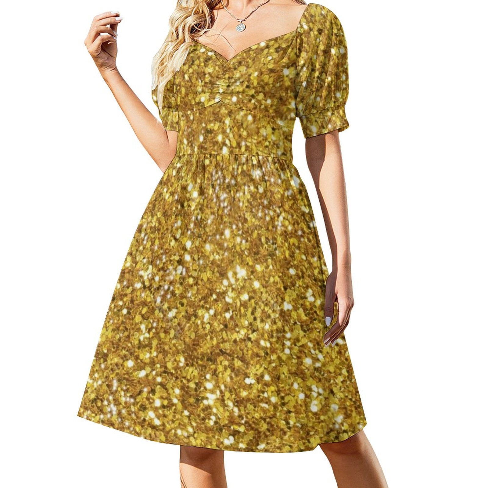 Gold glittering sparking sequins pattern Dress evening dress women ...