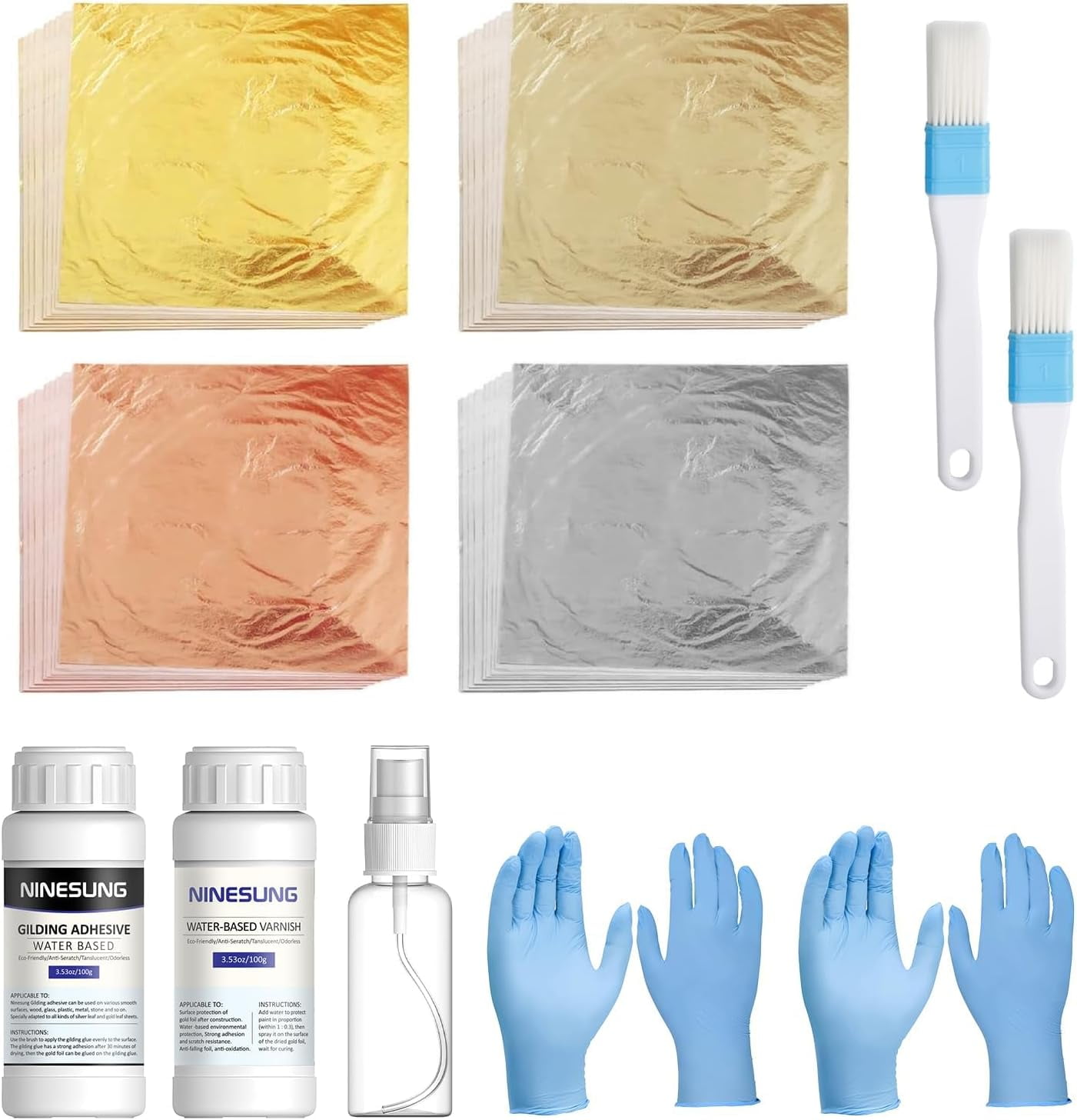 Gold leaf kit | Gold plated adhesive and varnish 4 colored gold leaf ...