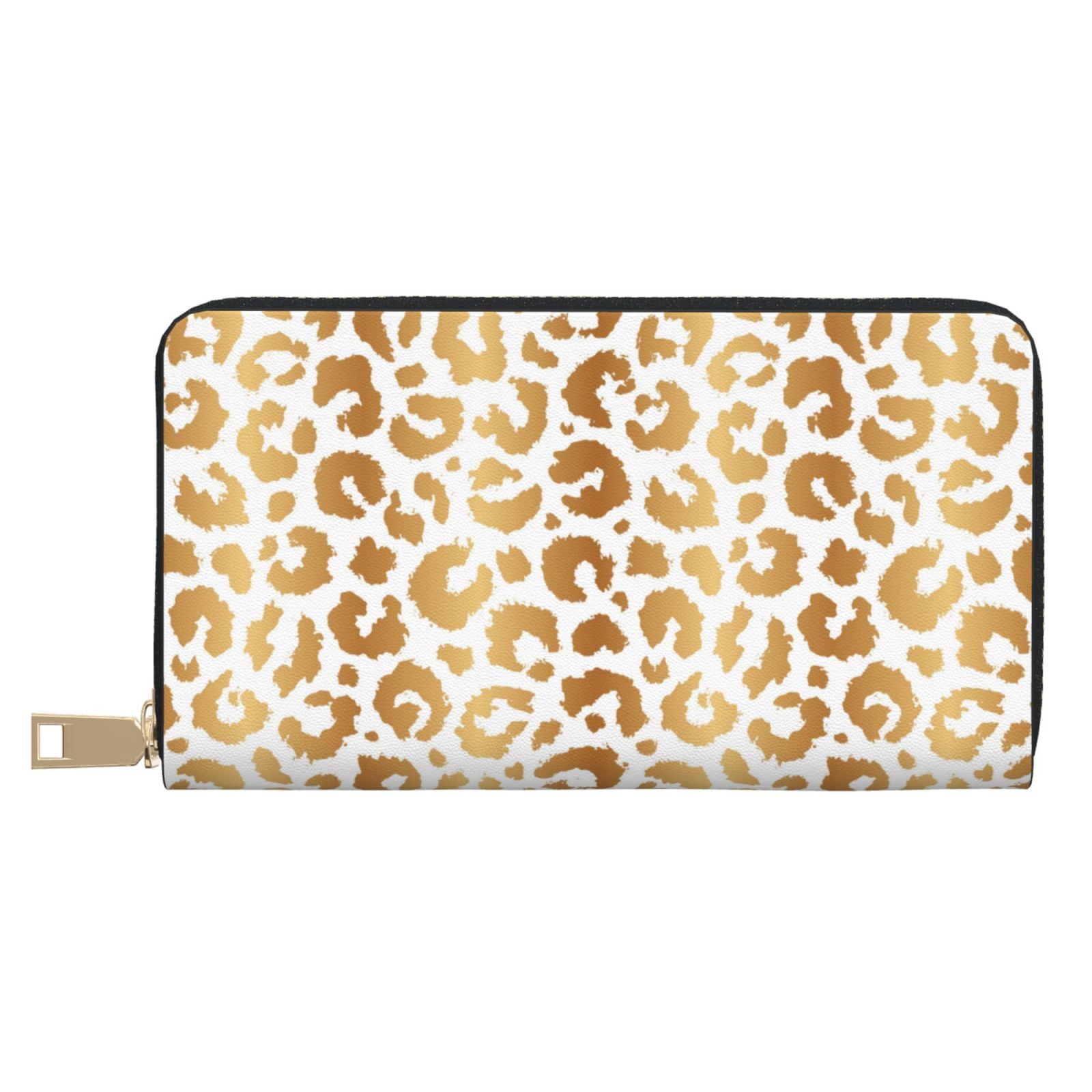 Gold leopard fashion print Wallet Women, Leather Bifold Multi Card ...