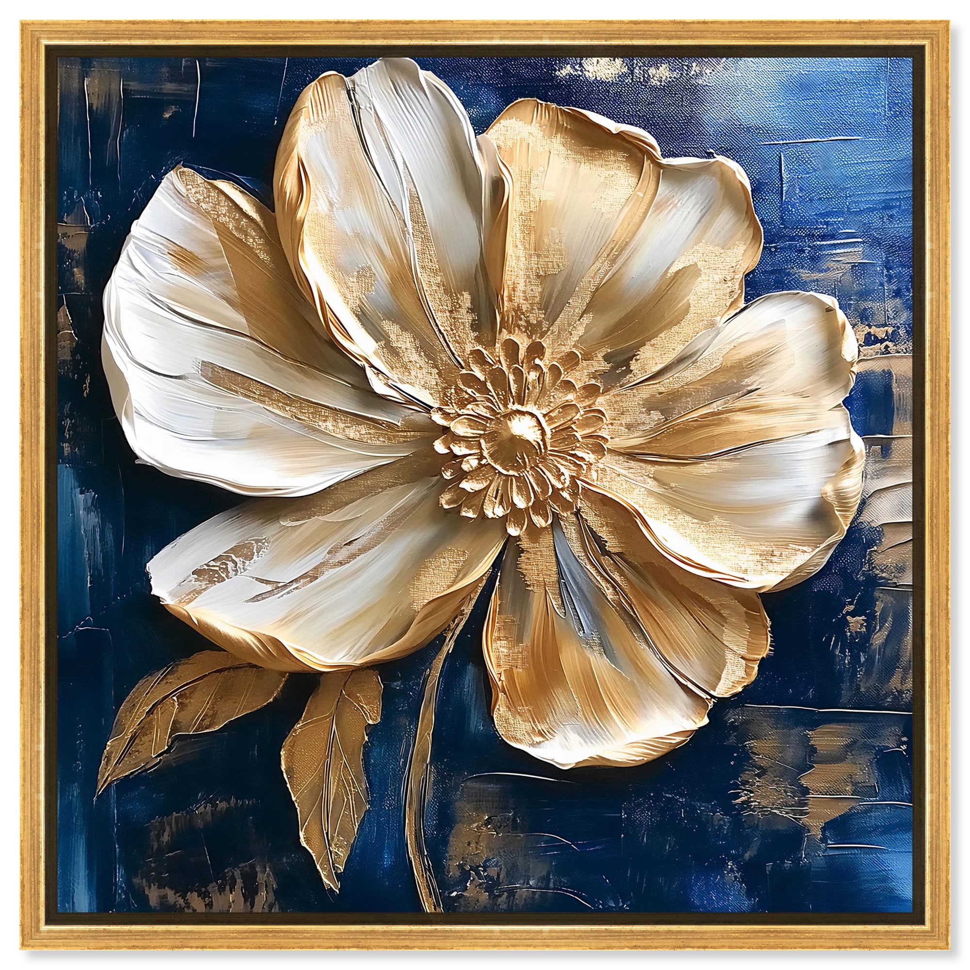 Gold on Blue Serenade Canvas Elegant Floral Art by Art Remedy, Gold ...