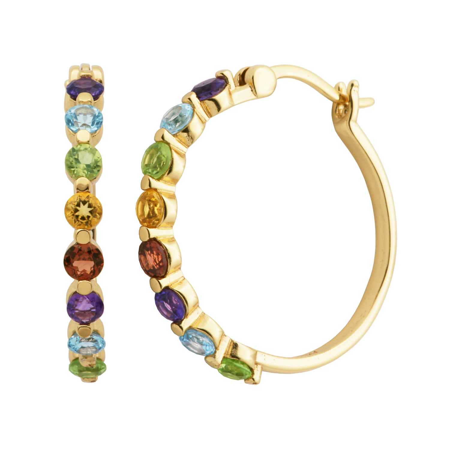Forever Facets Multi-Gemstone Hoop Earrings, 14K, Sterling Silver ...