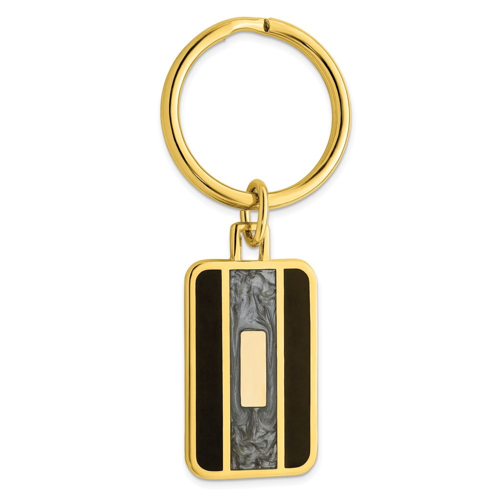 Gold-plated Kelly Waters Black and Grey Epoxy Key Ring with Engravable ...