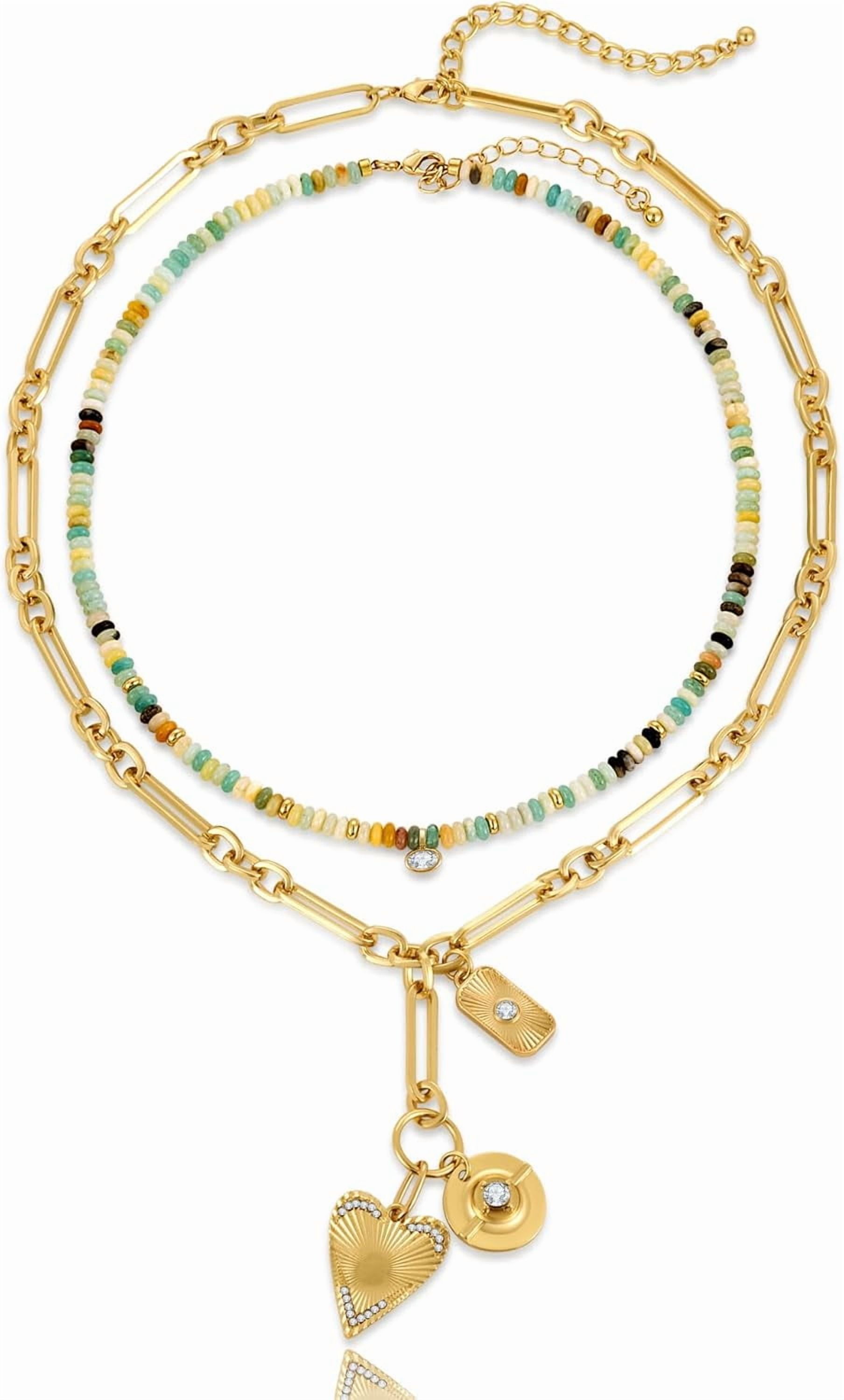 Gold plated Layered Boho Necklace Set Adjustable Baroque Pendant and Y ...