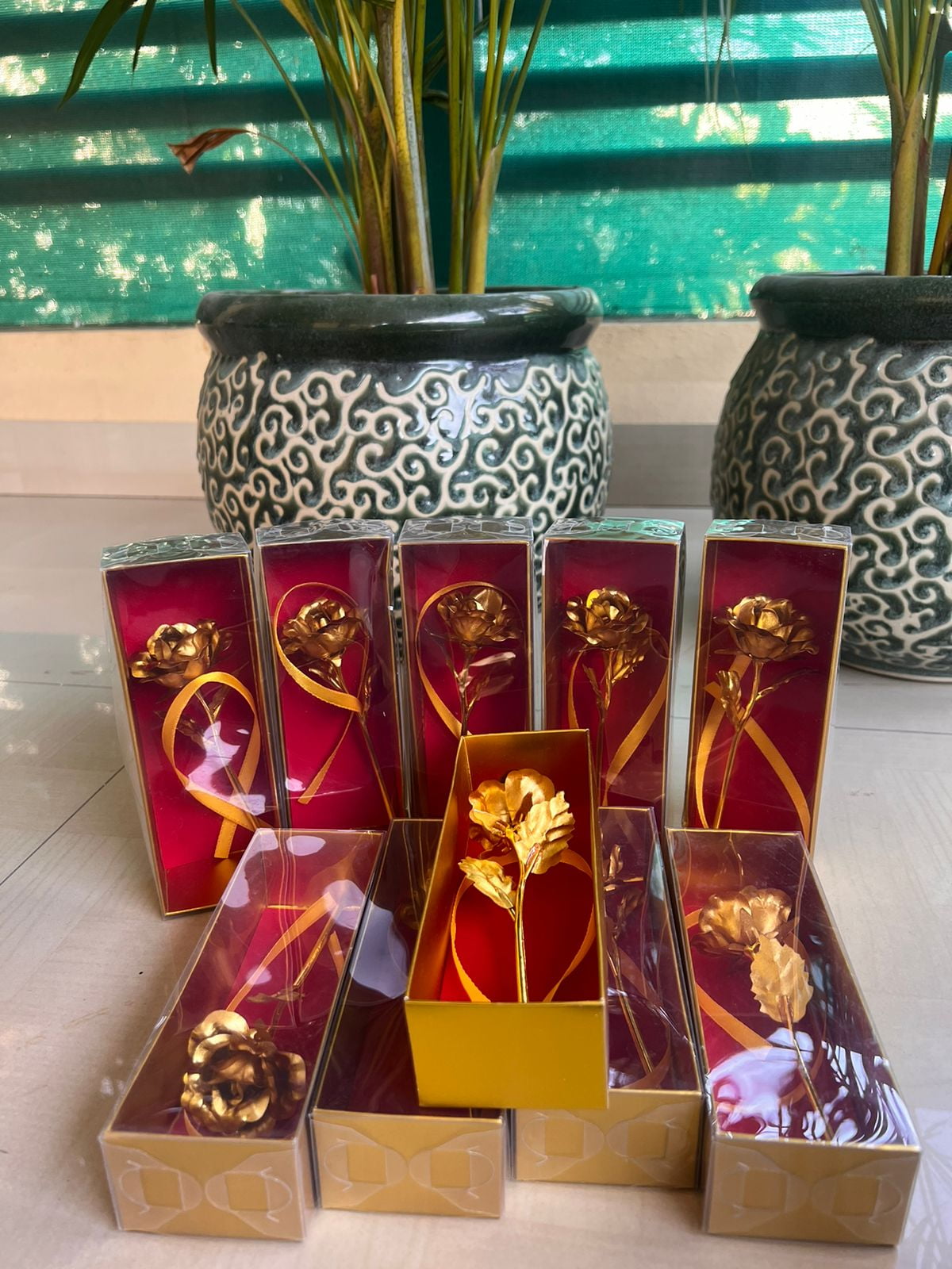 Gold plated rose in see through gift box for welcome and gifting, set ...