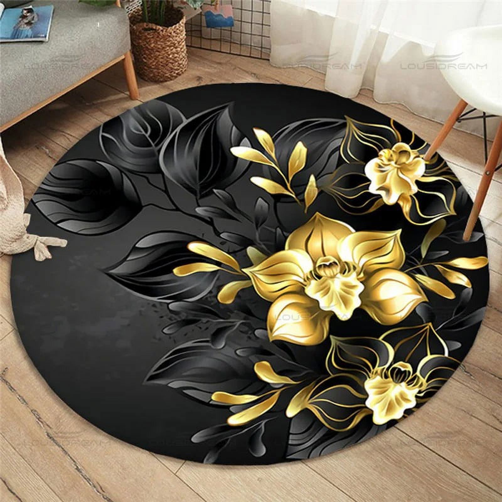 Gold rose printed pattern round carpet home decoration living room ...