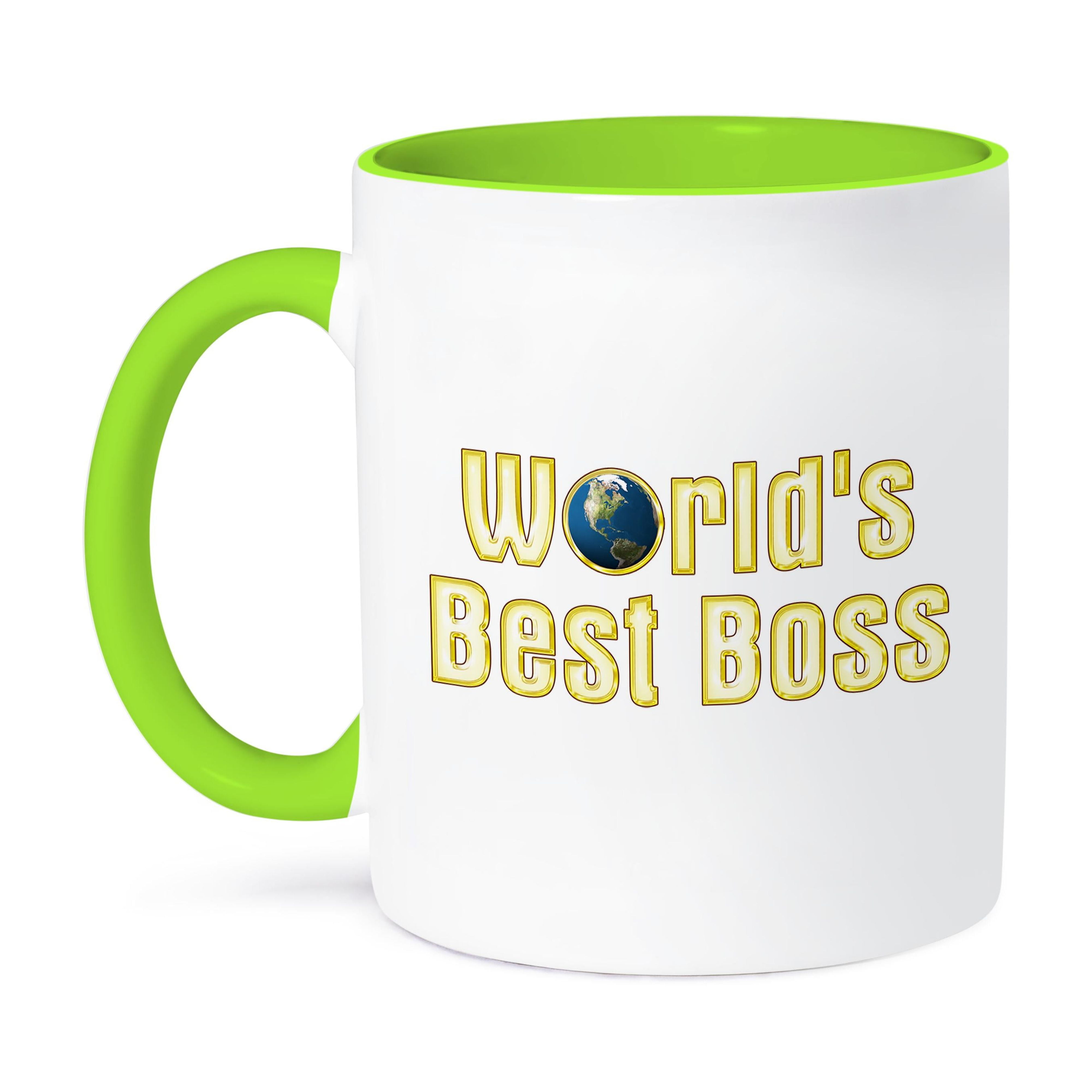3dRose, Gold text Worlds Best Boss with globe on white background, 15oz ...