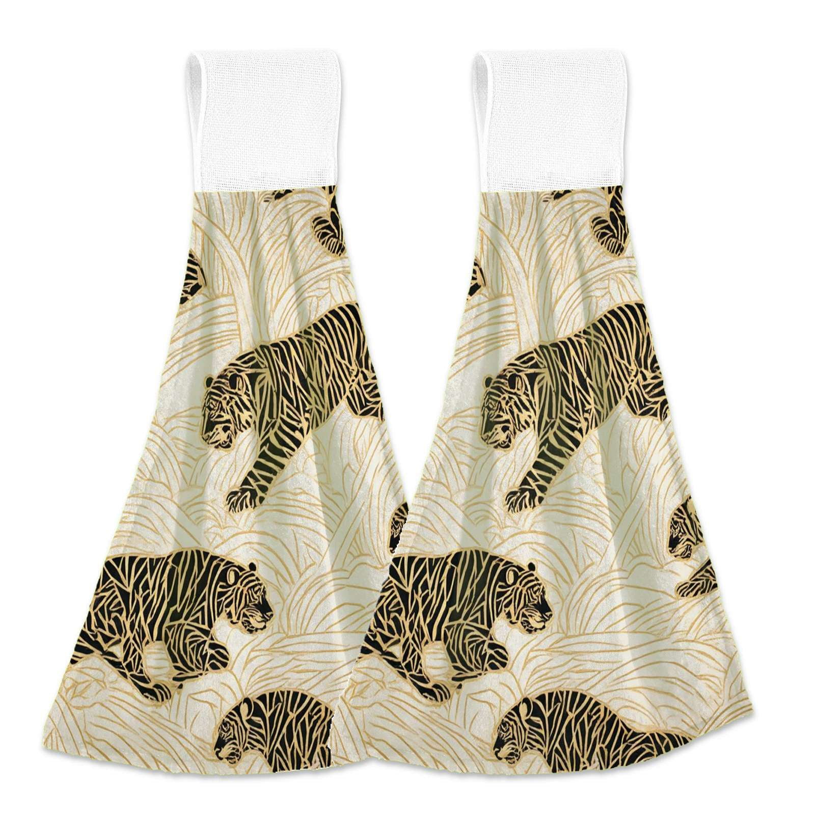 Gold tigers elegant pattern Hanging Kitchen Hand Towels Sets with Loop ...