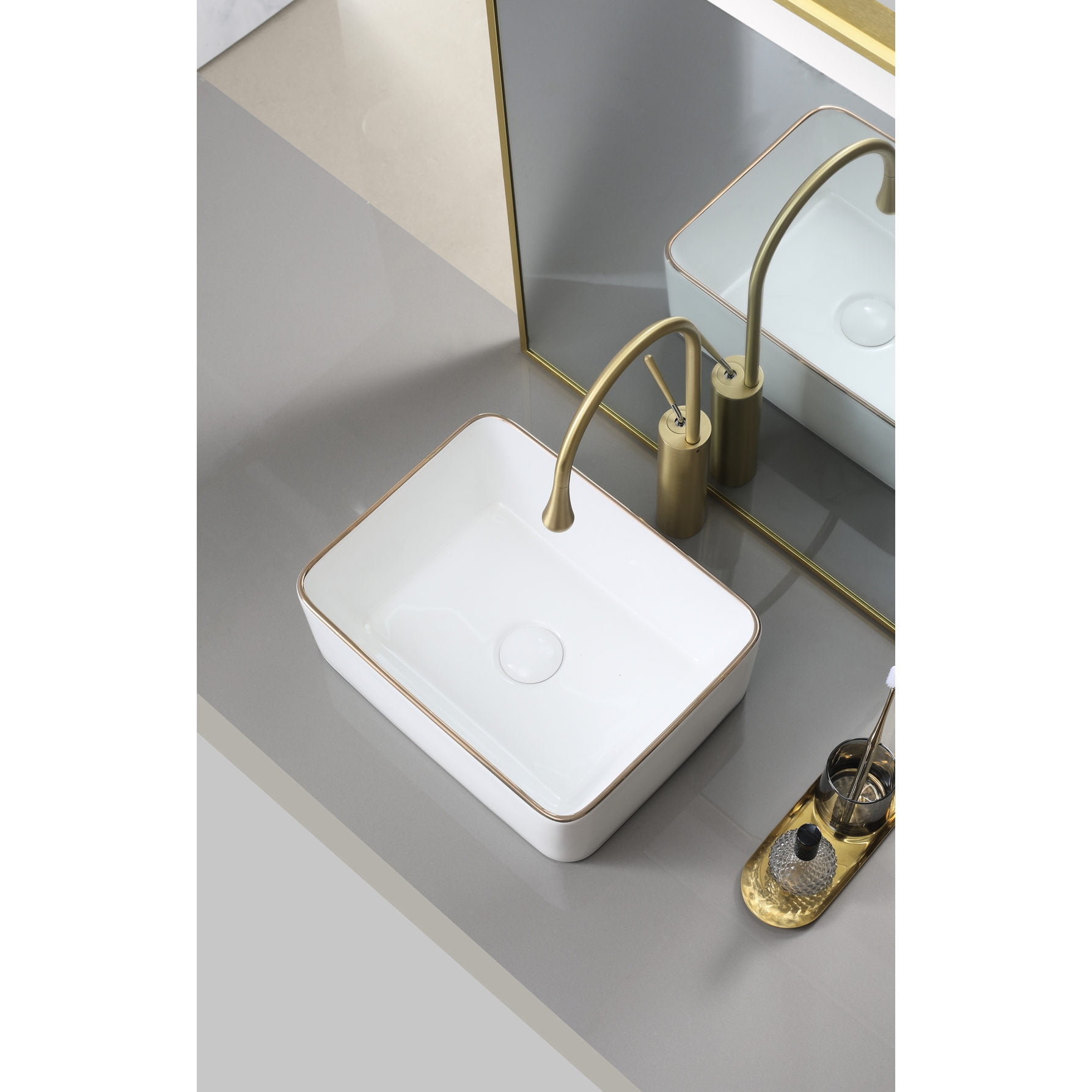 Gold trimmed white sink - Scratch resistant construction - Above ...