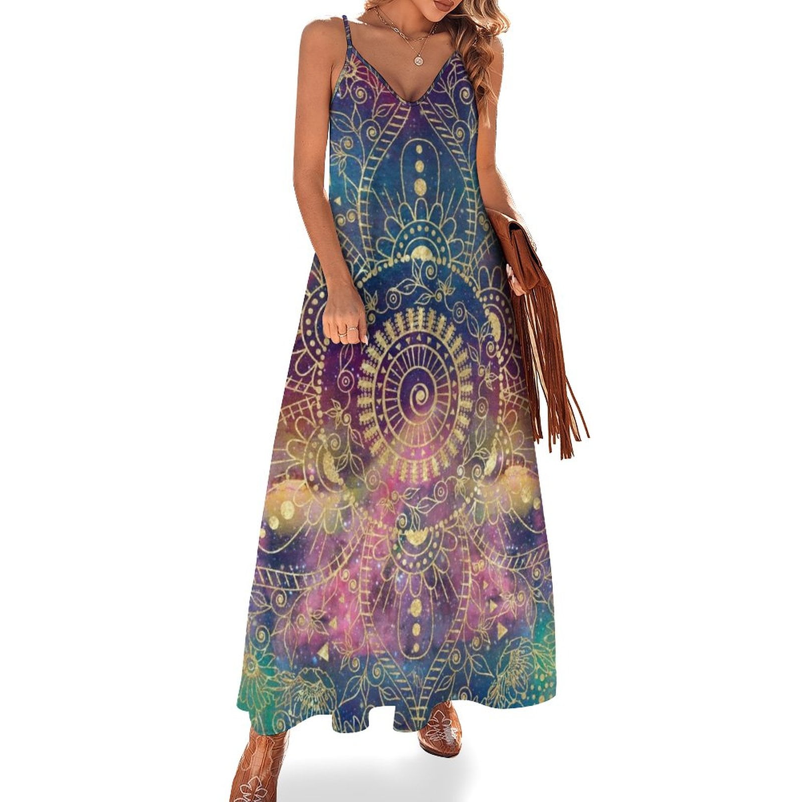 Gold watercolor and nebula mandala Sleeveless Dress wedding dresses for ...