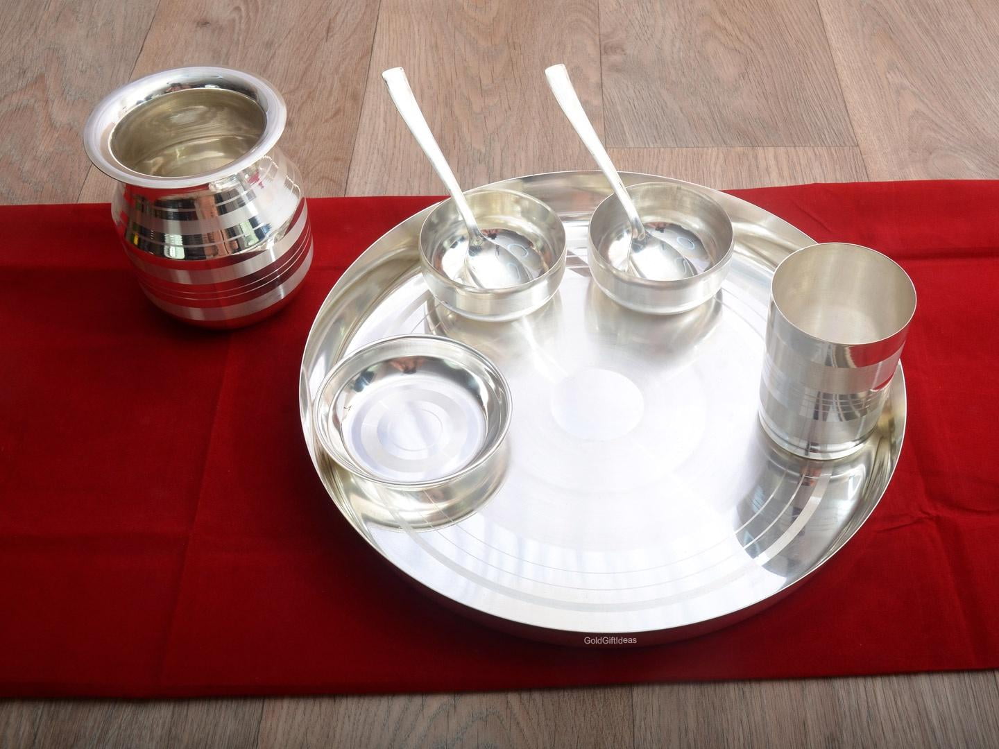 GoldGiftIdeas 12 Inch Silver Plated Dinner Set for Home, Dinnerware Set ...